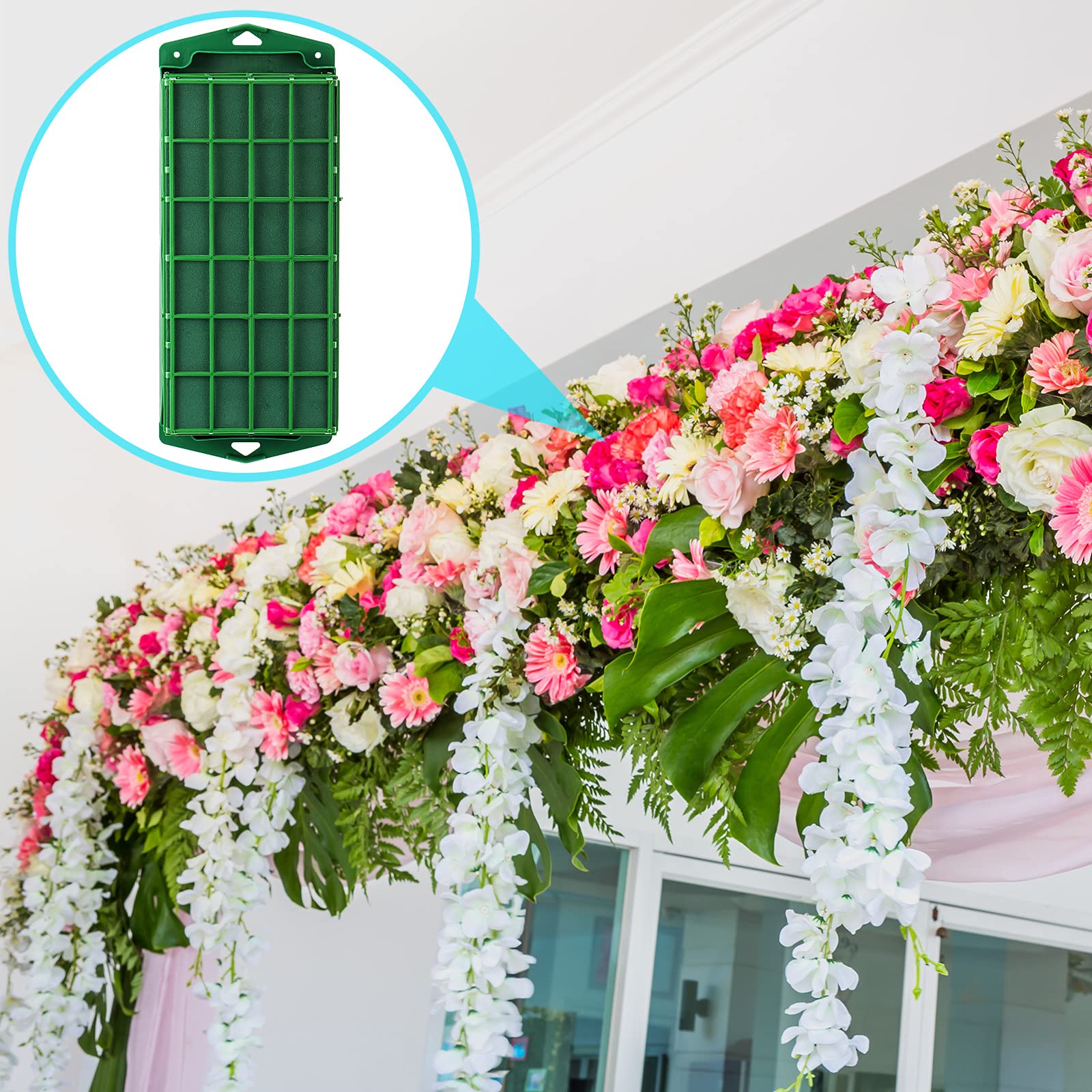 Boao Floral Foam Cage Flower Holder with Floral Foam for Fresh Flowers Cage Bowl for Table Centerpiece Floral Arrangement, Rectangle, 30 x 12 x 8 cm (2 Pieces)