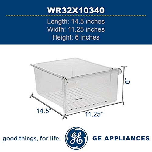 GE WR32X10340 Genuine OEM Crisper Drawer (Clear) for GE Refrigerators β14.50 x 11.37 x 6.50 inches