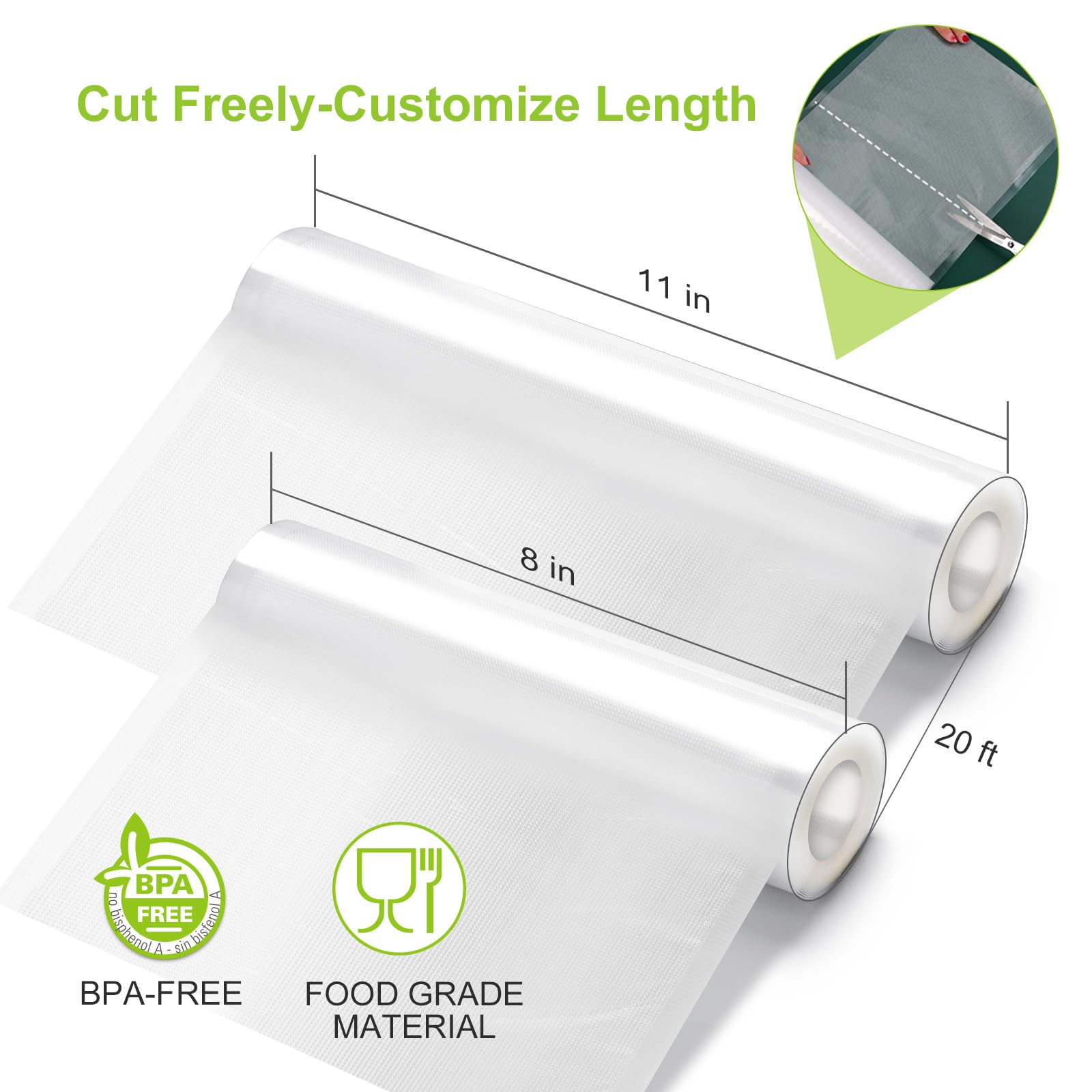 Bonsenkitchen Vacuum Sealer Machine with 6 Pack 11" x 20' 3 Rolls +8" x 20' 3 Rolls Bags