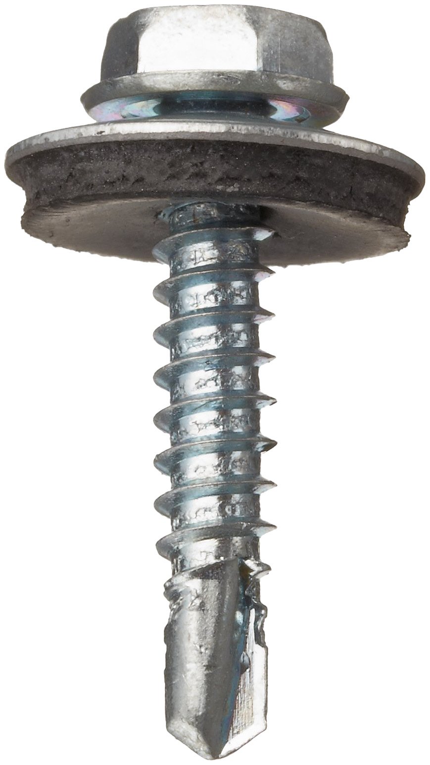Small Parts Steel Self-Drilling Screw, Zinc Plated Finish, Hex Washer Head, External Hex Drive, Sealing, Includes Washer, 1-1/4" Length, #10-16 Threads (Pack of 100)