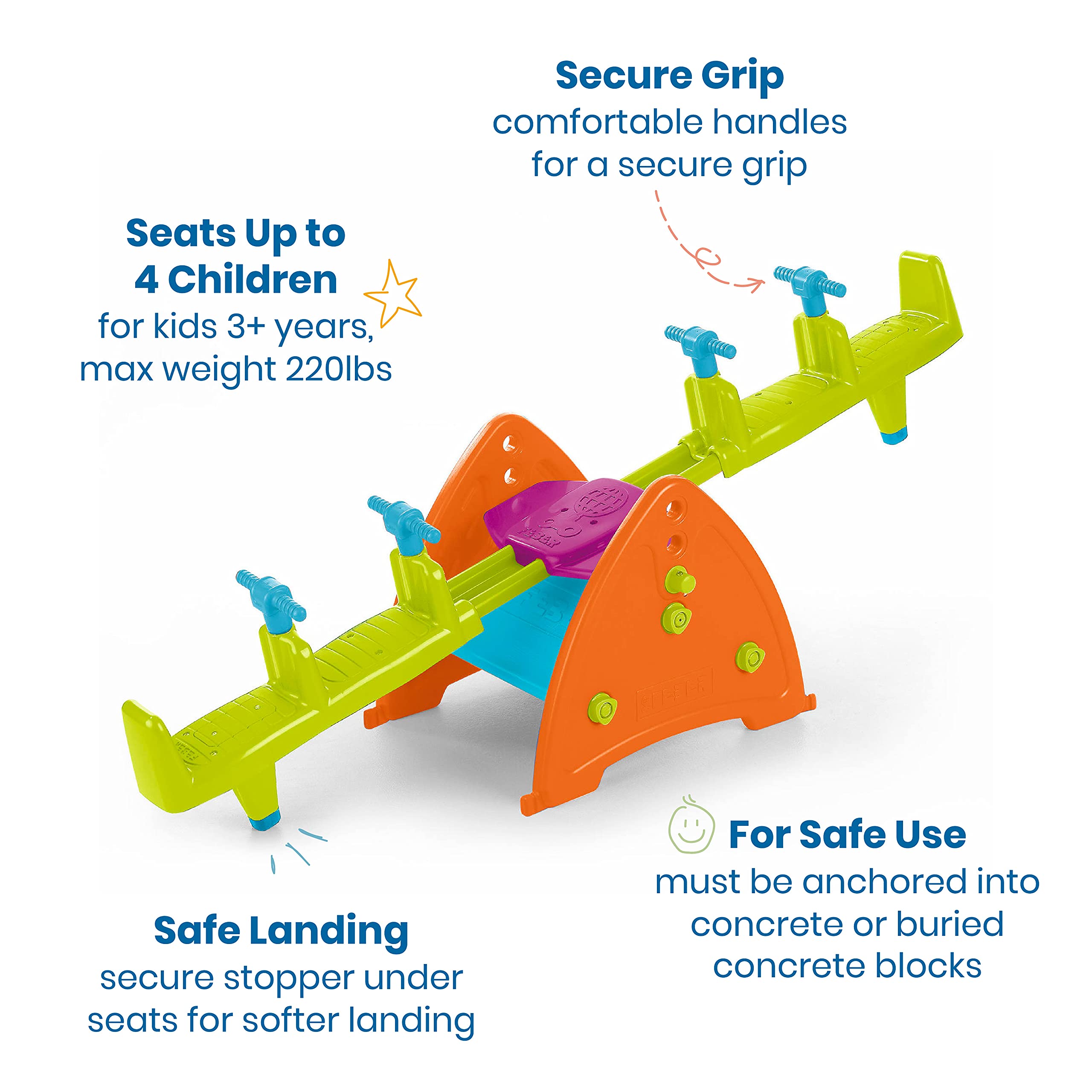 ECR4Kids Quad Seesaw Teeter-Totter for 4 Kids - Sturdy and Durable for Home, Daycare or Preschool Use, Large