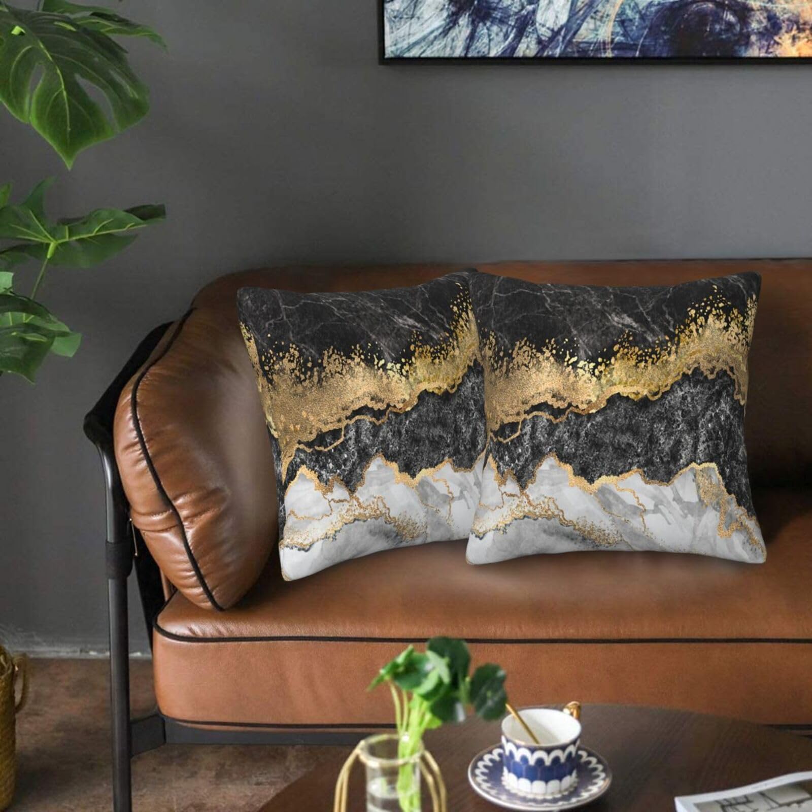 Black and White Throw Pillow Covers 18 X 18 Inch Set of 2 Modern Abstract Art Line Boho Decorative Pillow Cases Cushion Covers for Sofa Couch Car Bedroom Home Decor