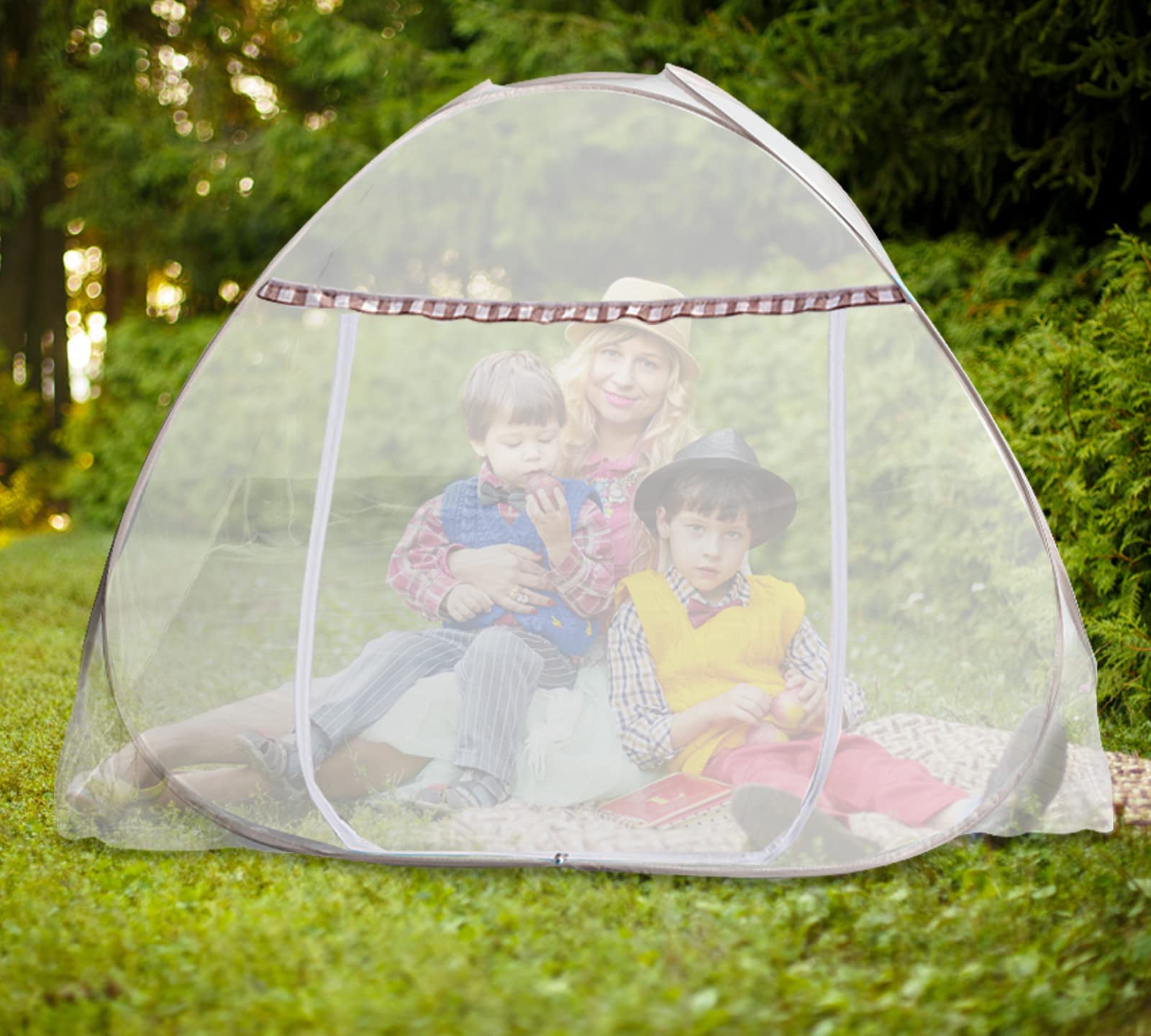 Fancylovesotio Mosquito Netting for Bed with Mosquito Head Net Mesh, Travel Portable Folding Bed Net Tend with Bottom for Twin and King Size Home Outdoor Brown,1.0M