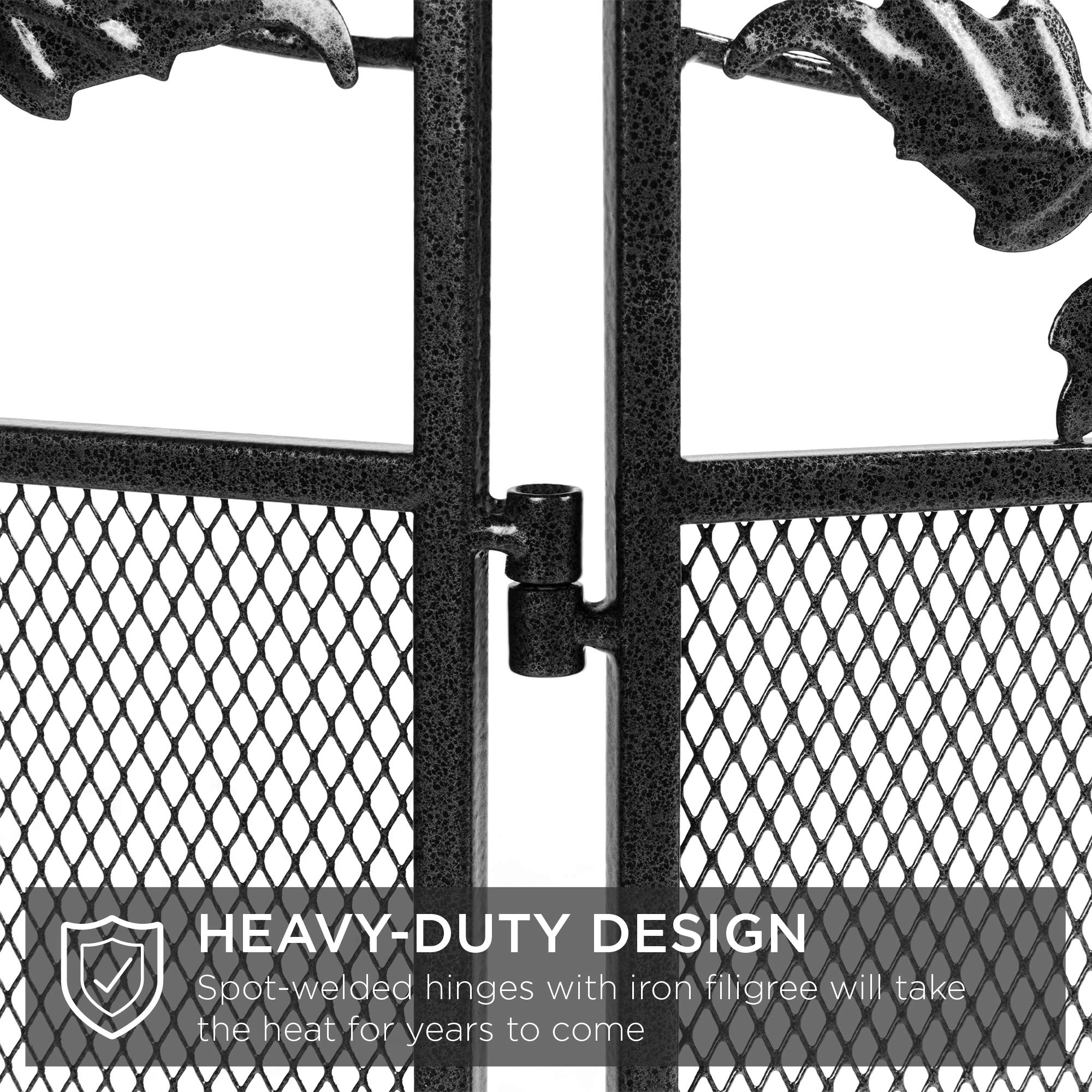 Best Choice Products 50x29in 3-Panel Handcrafted Wrought Iron Mesh Fireplace Screen, Fire Spark Guard w/Folding Panels, Decorative Leaf Scroll Design