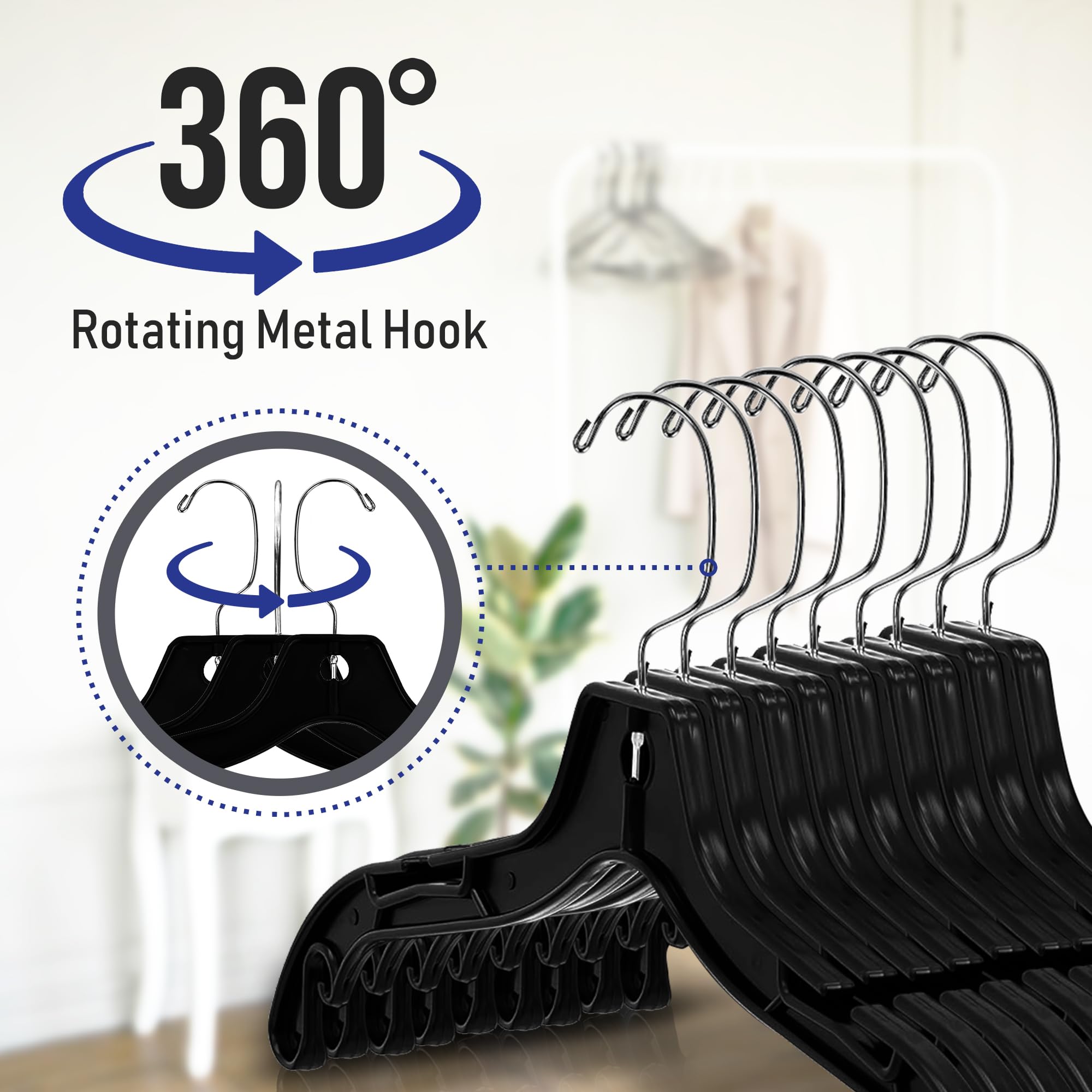 Victory Display Heavy Duty Hangers for Clothes (25-Pack), Black Hangers, 17in Wide Black Plastic Hangers, Coat Hanger with Swivel Hook & Notched Shoulders, Clothing Hangers, Heavy Duty Clothes Hangers