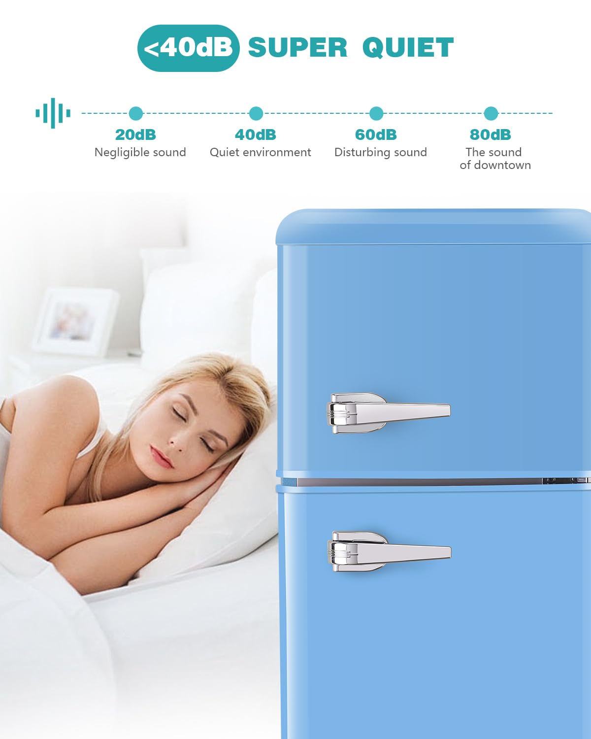 EUASOO FLS-80-Blue 3.5Cu.Ft Compact Refrigerator, Small Refrigerator with freezer, Retro Fridge with Dual Door, 7 Level Adjustable Thermostat for Garage, Dorm,Bedroom, Office