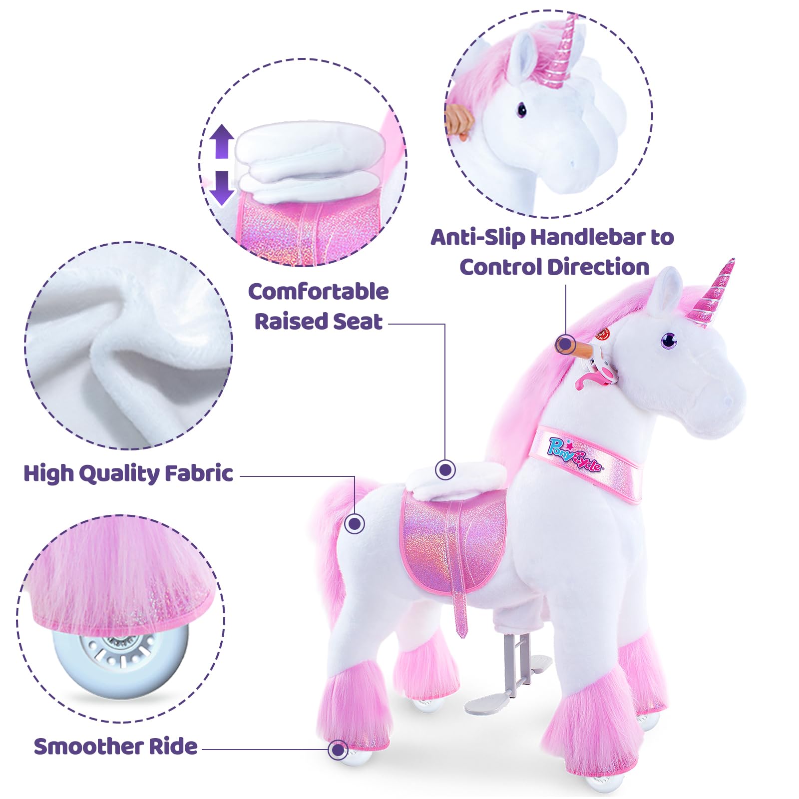 PonyCycle Ride On Unicorn Toys with Brake Classic Model U for Girls Giddy up Riding Pony Cycle (Pink, Size 3 for Age 3-5)