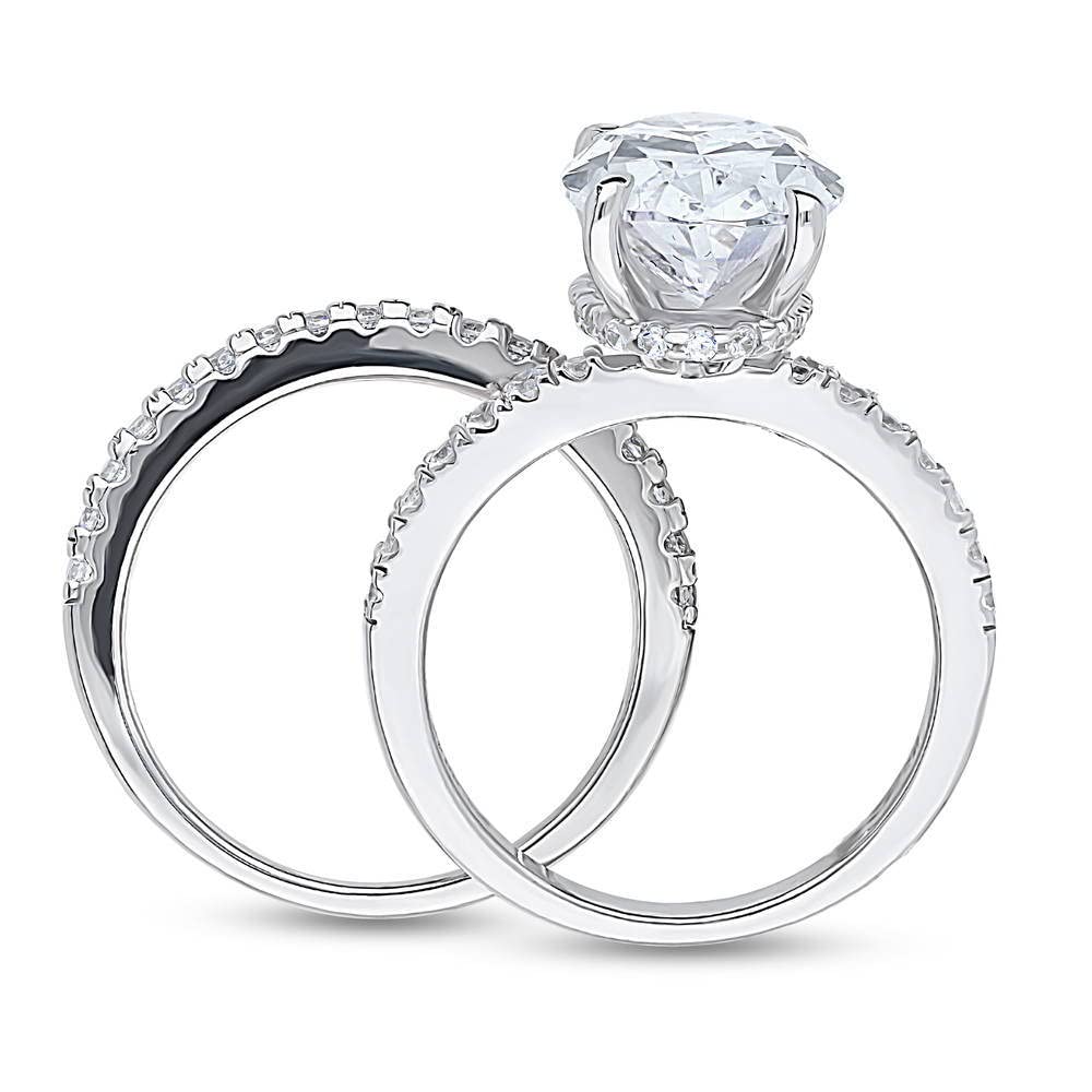 BERRICLE Sterling Silver Hidden Halo Wedding Engagement Rings Cubic Zirconia CZ Solitaire Ring Set for Women, Rhodium Plated Size 6