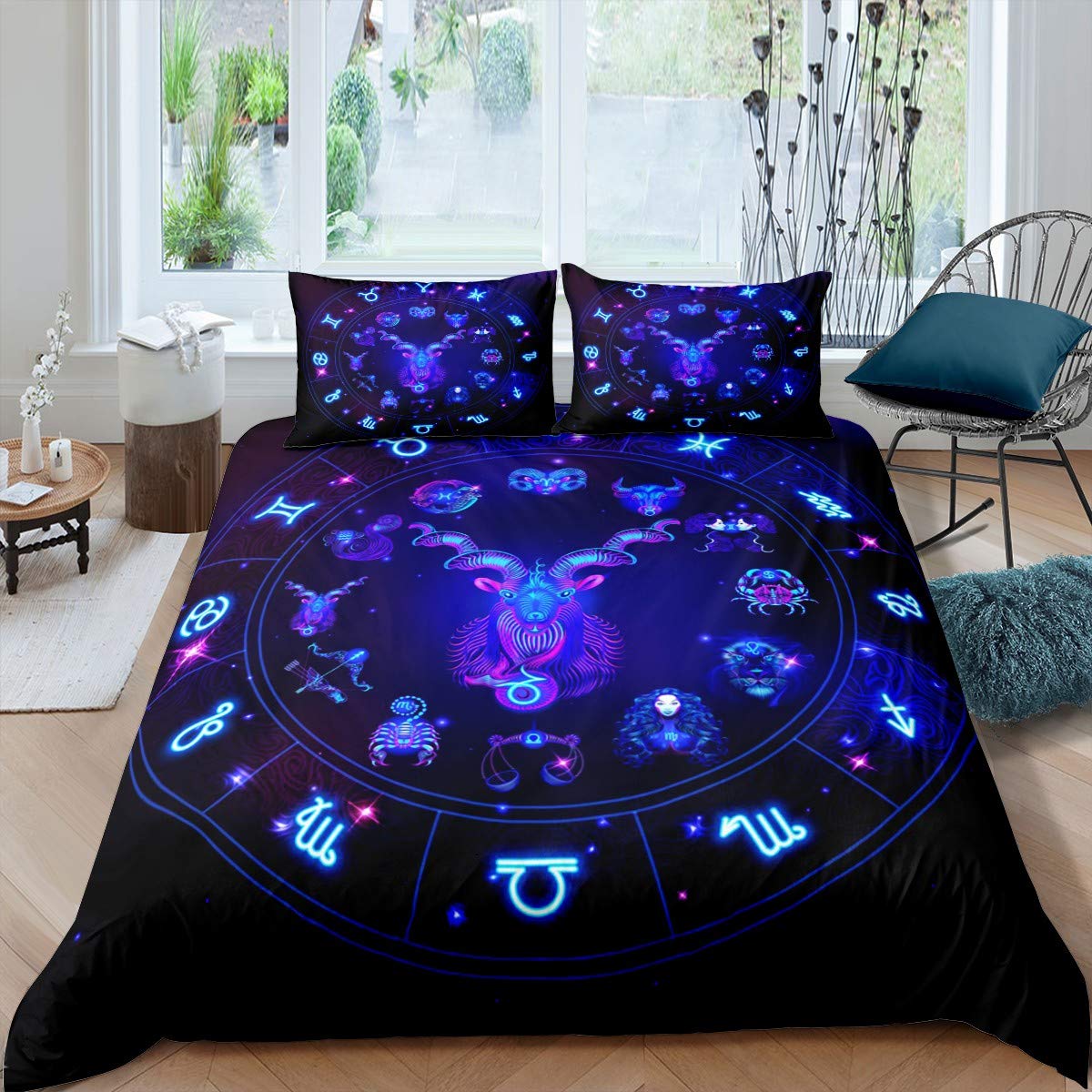Erosebridal Zodiac Capricorn Bedding Comforter Cover Set Queen Size,Constellation Duvet Cover,Galaxy Theme Home Bedroom Decorative 3 Piece Bedding Set with 2 Pillow Shams,Soft Comfortable Gift