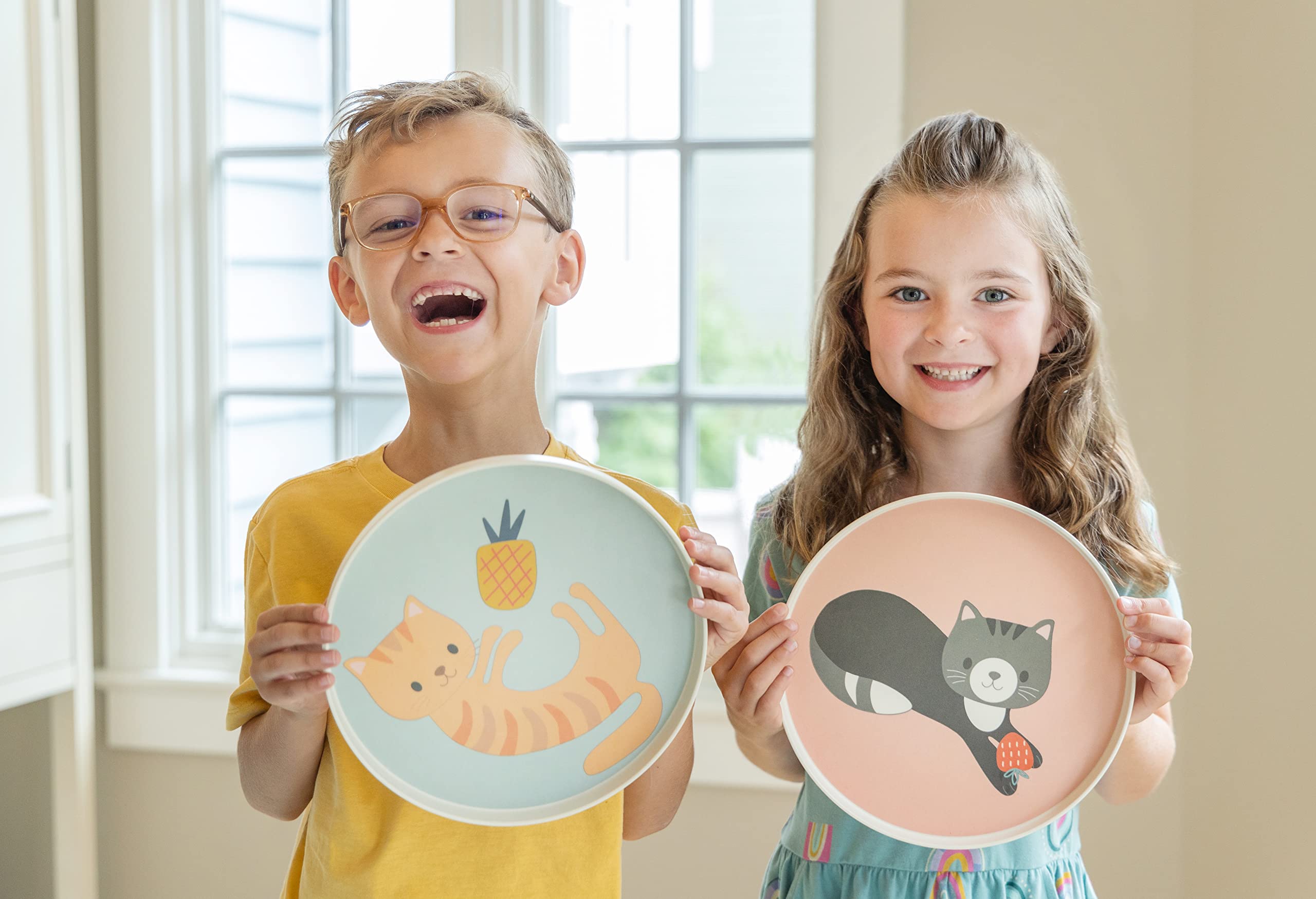 Brynn + Bear Upgrade Your Child's Dining Experience, Slide-Resistant Bamboo Plates, Expertly Crafted for Ages 3+ Dishwasher Safe and Durable | Cutie Cats