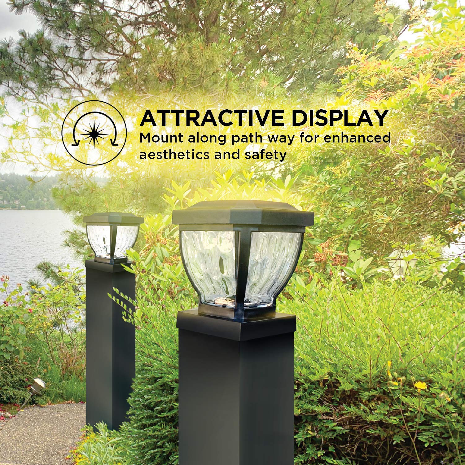 Home Zone Security Decorative Outdoor Solar Post Lights Black No Wiring 8 Set