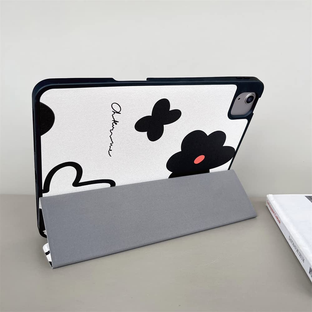 Compatible with iPad Air 4/5 Case with Pencil Holder Cute Flower Design for iPad Pro 11 inch Protective Cover Leather Silicone Shockproof Cases for Apple iPad Air 4/5 10.9 inch - White