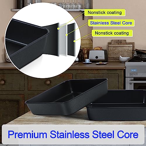 E-far 8x8 Inch Square Baking Pan with Lid Set, Nonstick Square Cake Pans Metal Bakeware for Oven Cooking Lasagna Brownies, Stainless Steel Core & Easy Release, 4 Pieces(2 Pans+2 Covers)