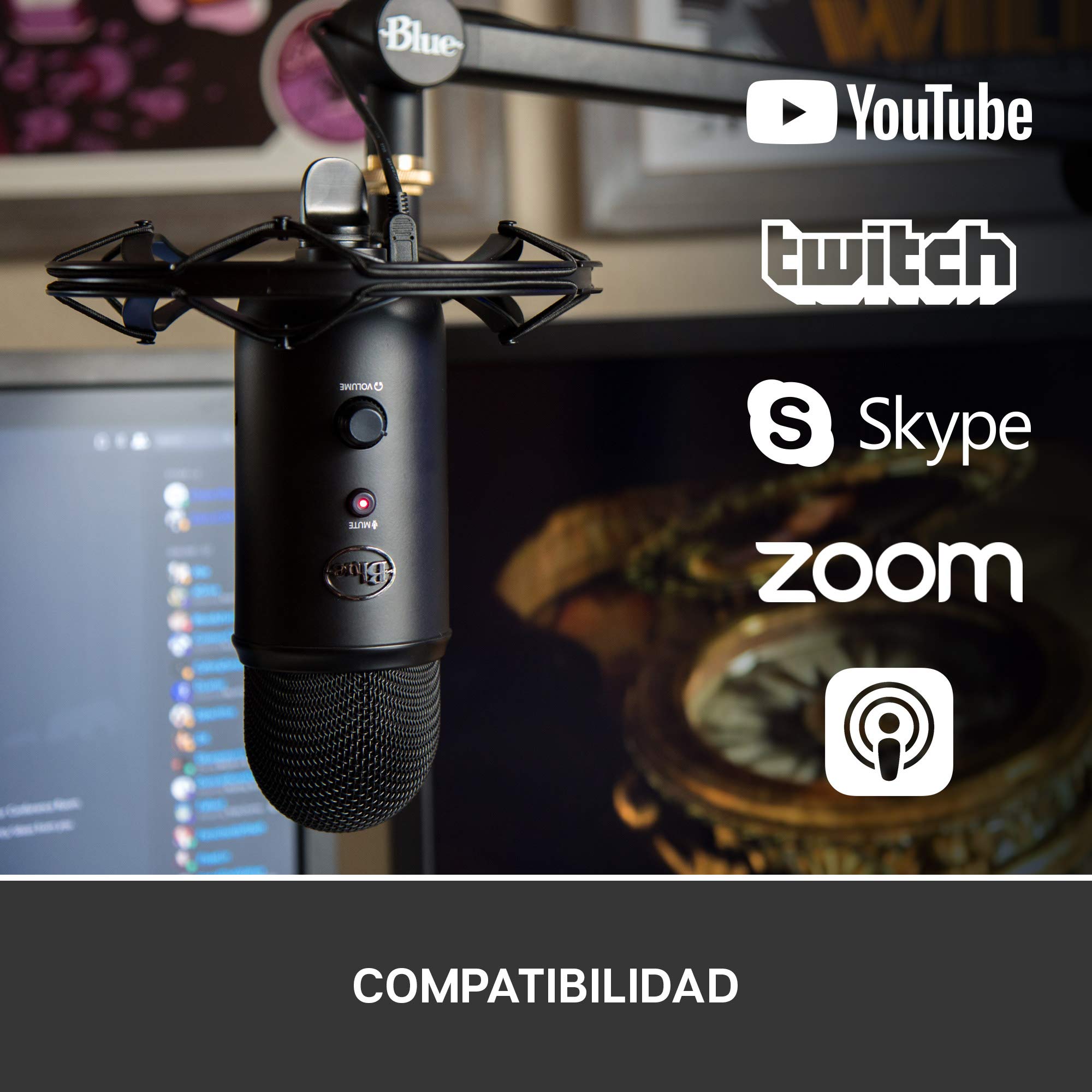 Blue Yeticaster Professional Broadcast Bundle with Yeti USB Microphone, Radius III Shockmount and Compass Boom Arm (Renewed)