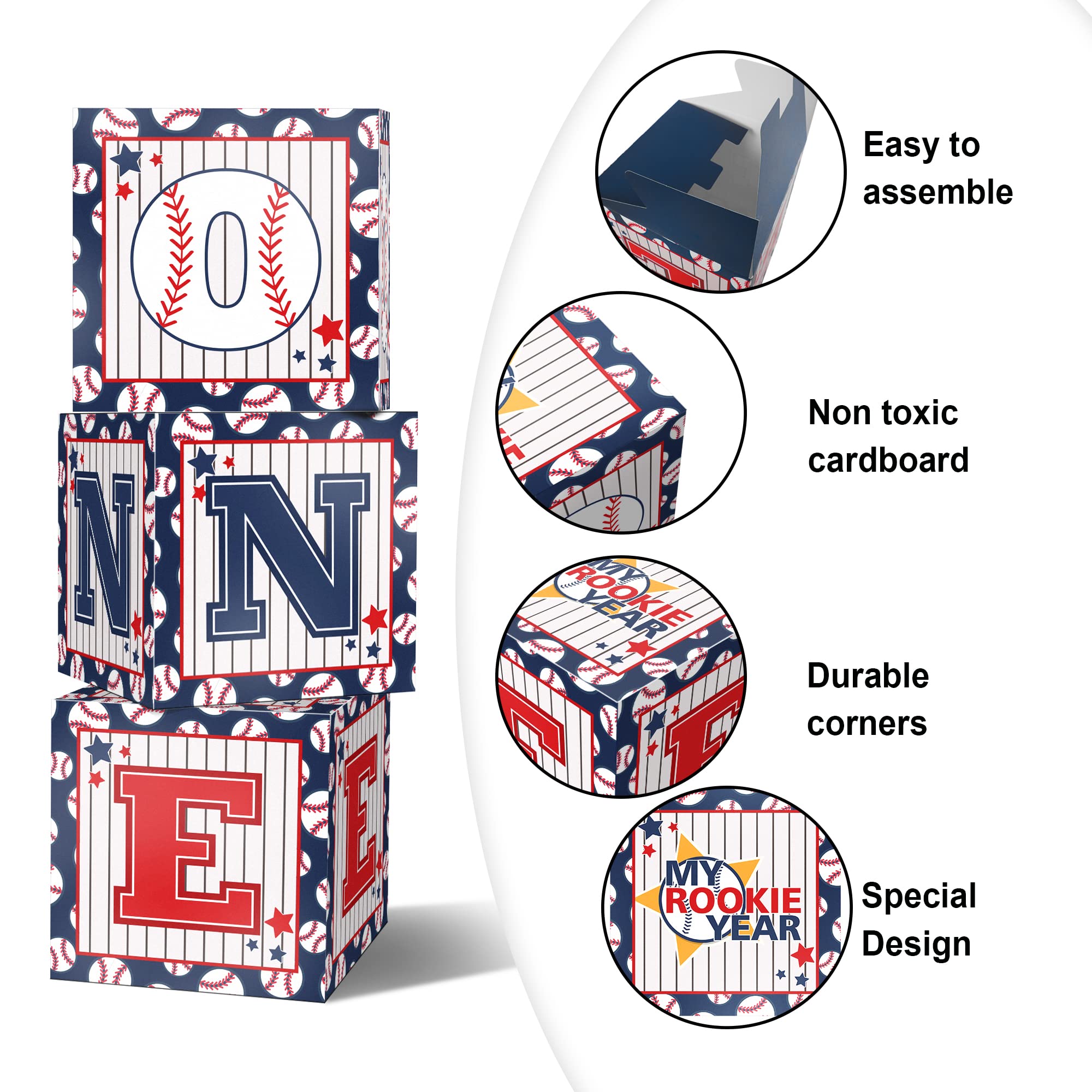 Baseball 1st Birthday Balloon Boxes Decorations, 3pcs One BABY Baseball Theme Balloon Boxes for Baby First Birthday Party Decorations Supplies