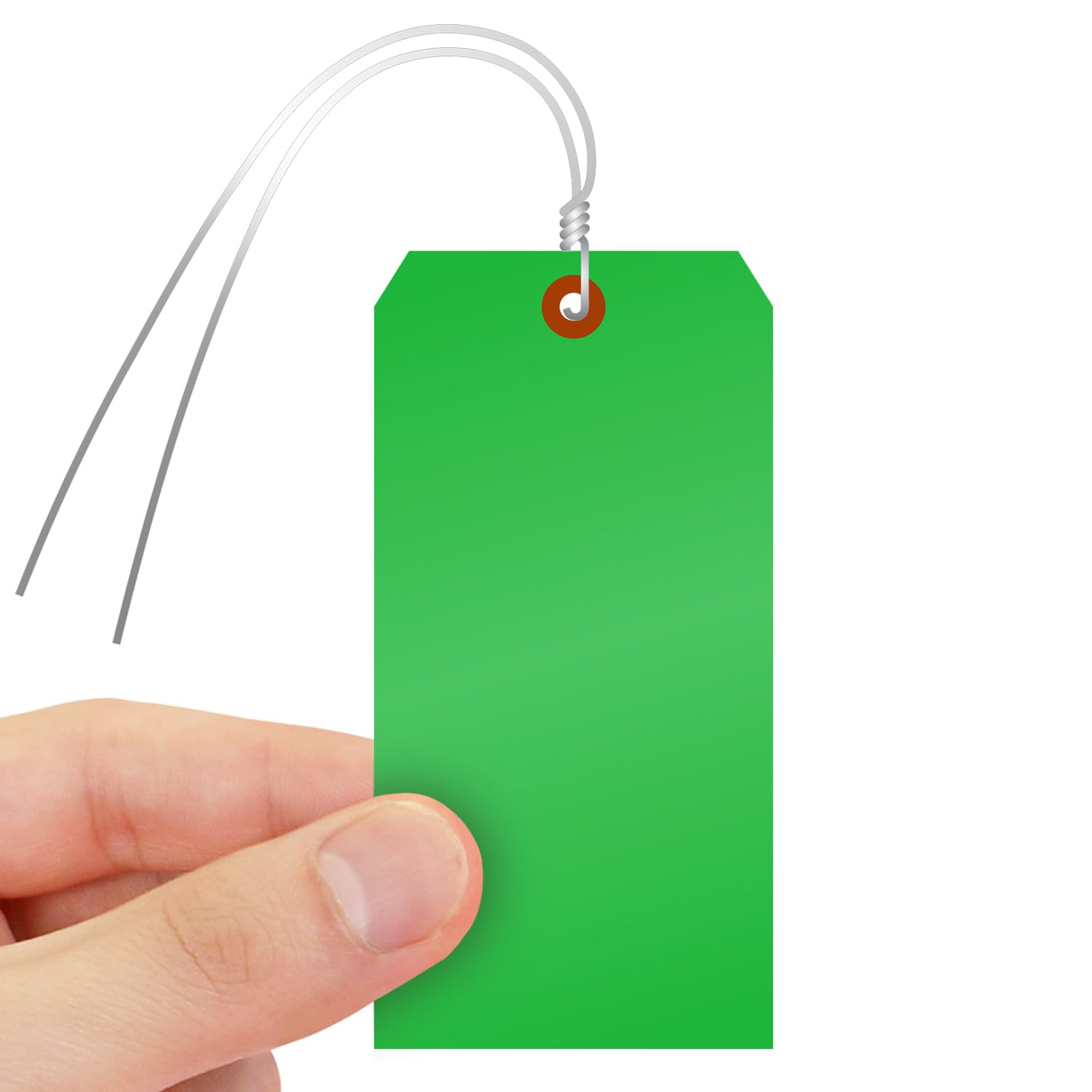 SmartSign (Pack of 100) Green Plastic Tags with Wires, 6.25 x 3.125 inch, Metal Eyelet, 10 mil Tear-Proof Polylith Plastic, Writable