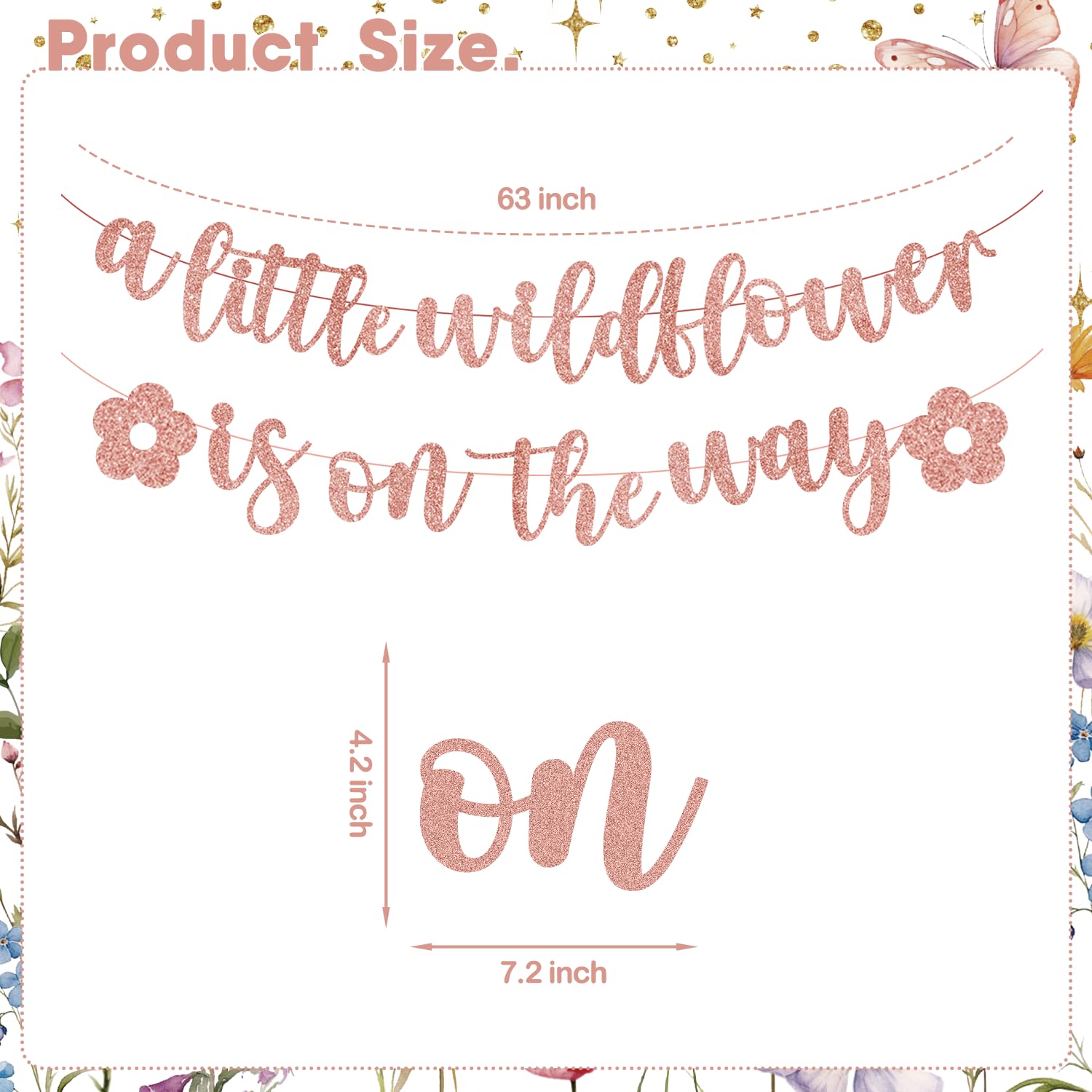 Cocomigo Wildflower Baby Shower Decorations Banner Hanging Swirls, 17pcs Floral Baby Shower Decorations for A Little Wildflower is on Her Way Baby Shower, Flower Baby Shower Decorations Rose Gold