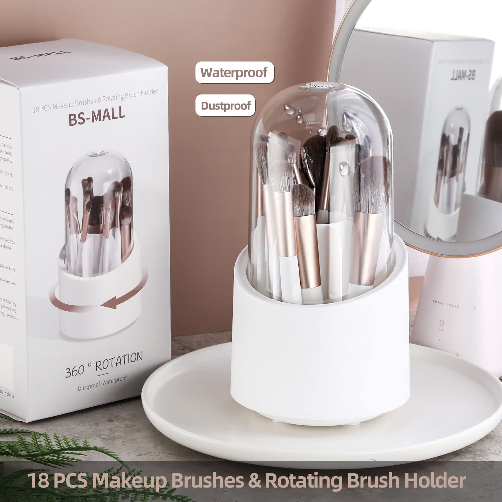 BS-MALL Makeup Brushes18 Pcs Premium Synthetic Powder Foundation Blush Contour Concealers Lip Brushes with Brush Holder Package for Gift （White)