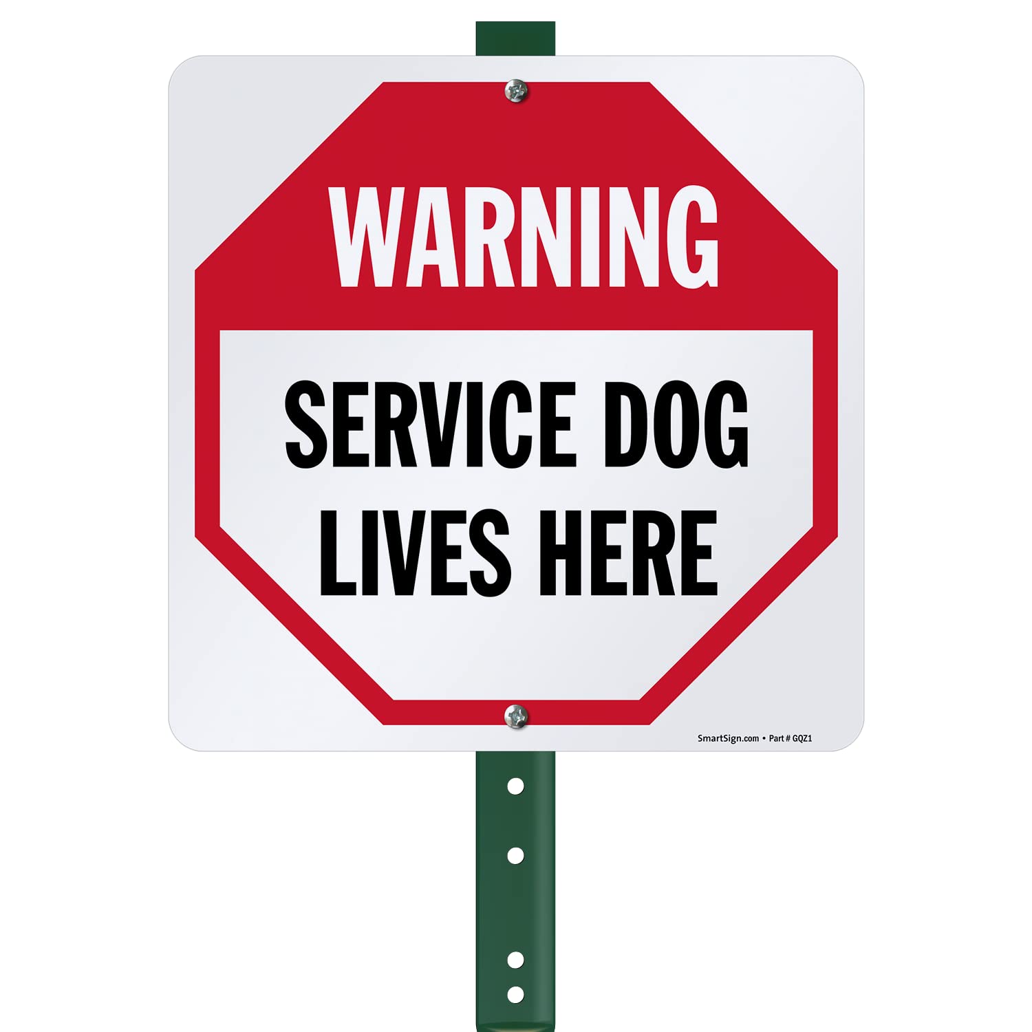 SmartSign 10 x 10 inch “Warning - Service Dog Lives Here” Yard Sign with 3 foot Stake, 40 mil Laminated Rustproof Aluminum, Red, Black and White, Set of 1, Made in USA