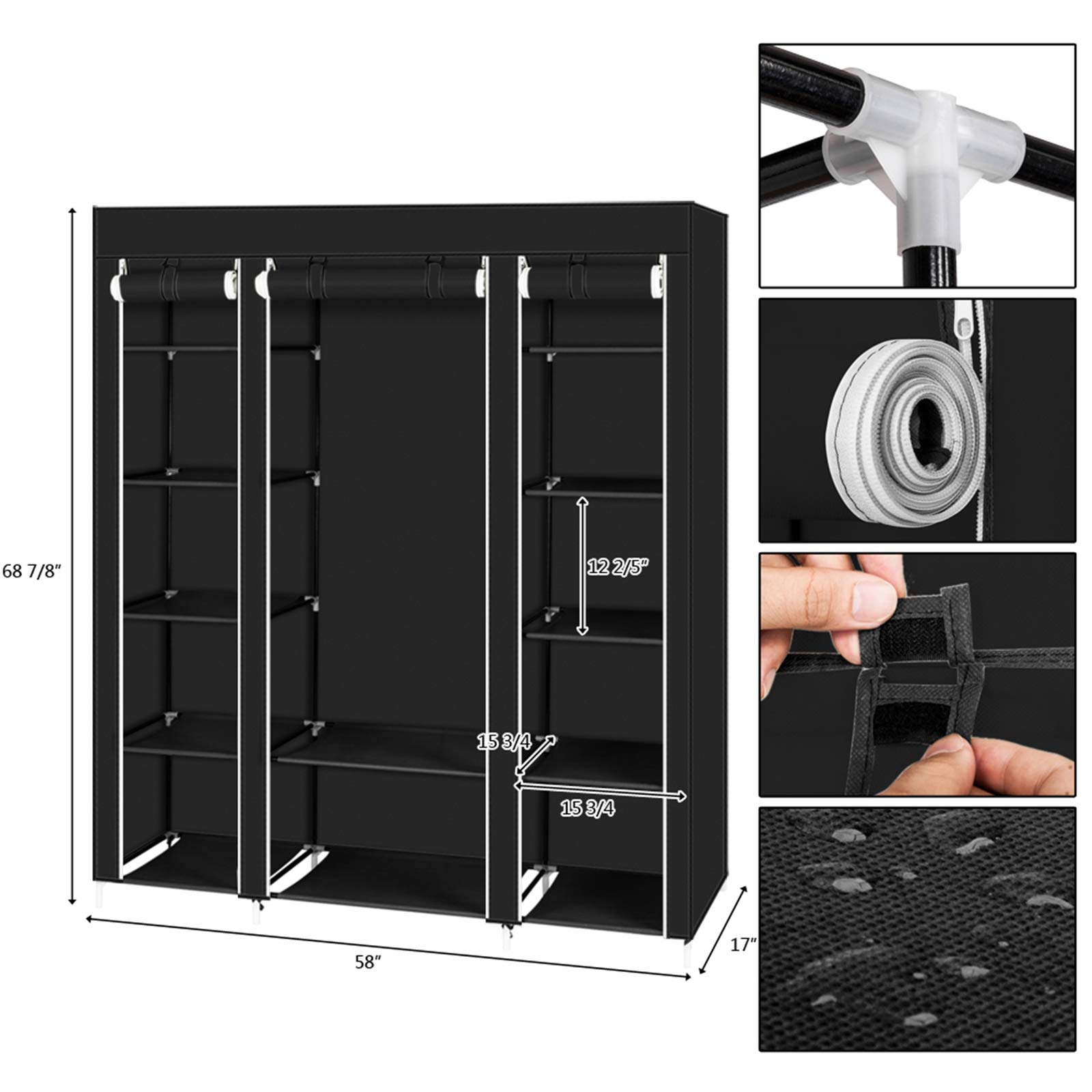 Homemain Wardrobe Storage Closet Clothes Portable Closet Large Wardrobe Closet Clothes Organizer Portable Closet Organizer Shelf Standing Closet with 9 Shelves, 1 Clothes Hanging Rails
