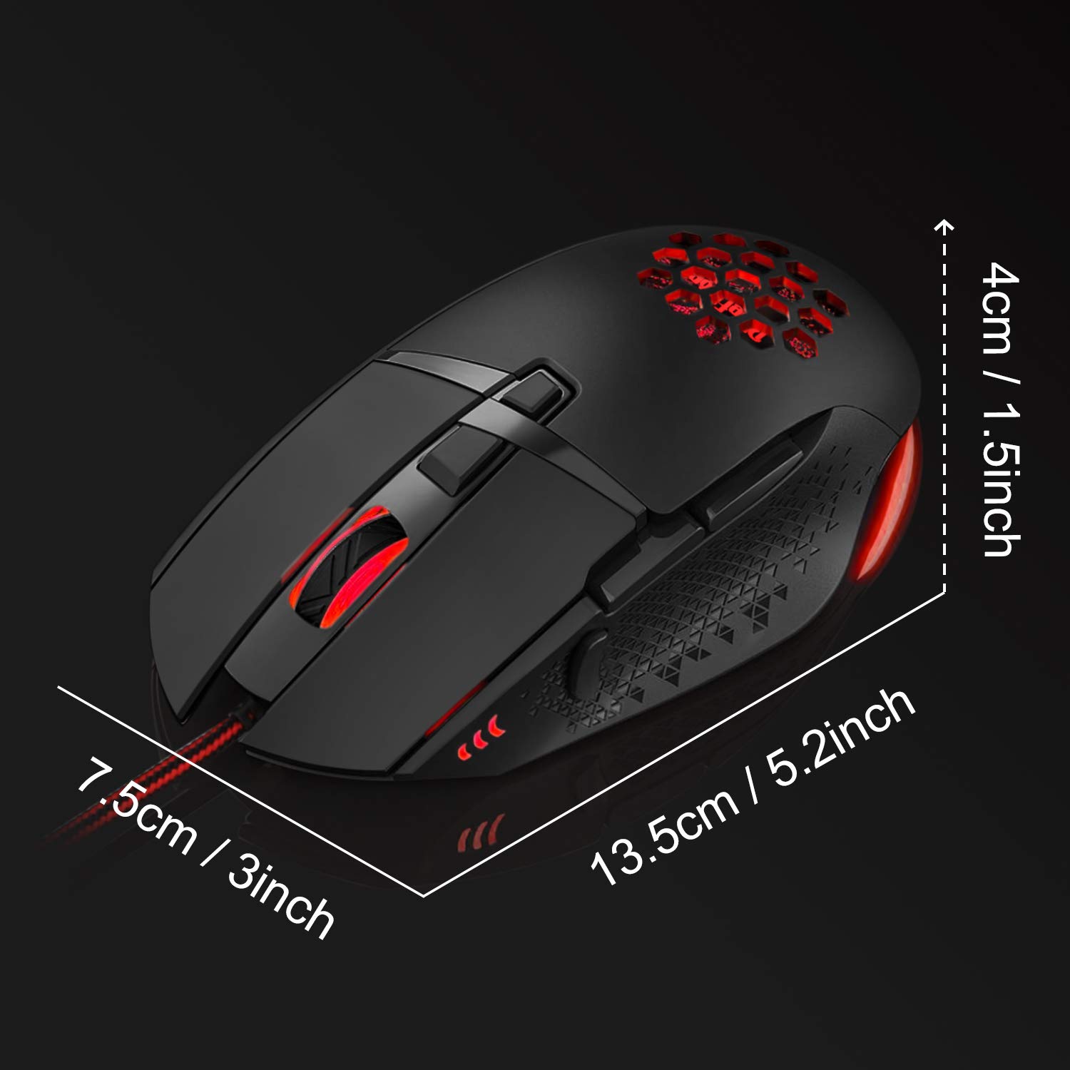 BlueFinger Wired Gaming Mouse, RGB Backlit Gaming Mouse with 8 Programmable Buttons, 4 Adjustable DPI, Comfortable Grip Ergonomic Optical Gaming Mice