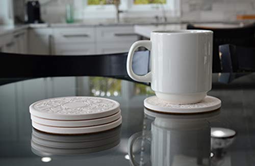 CoasterStone Absorbent Stone Coasters, “Victorian Lace Set of 4