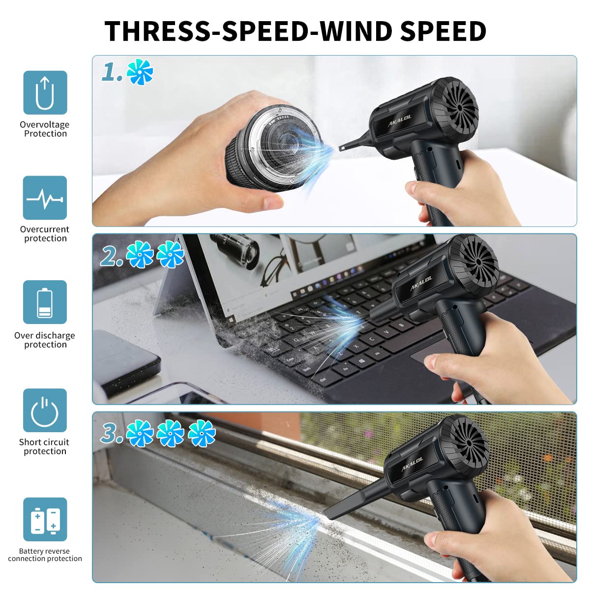 Compressed Air Duster,Electric Duster 110000RPM air Blower for Computer Replace Canned Air Can Keyboard Cleaner PC Air Dusters Compressed Air Electric,3 Speeds-Powerful 7600mAh