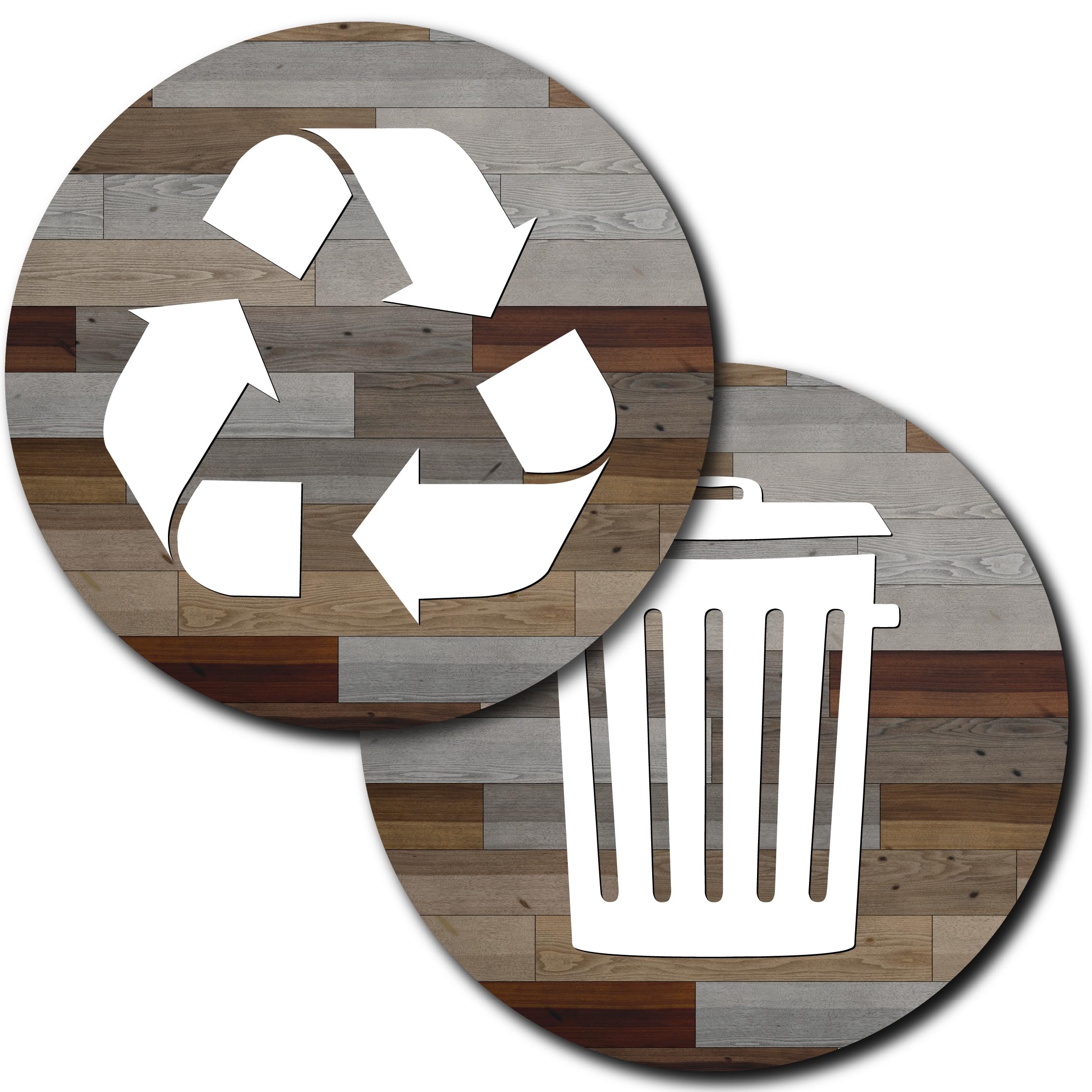 Recycle and Trash Logo Stickers (6 Pack) - Textured - for Metal or Plastic Garbage cans, and Bins - Indoor & Outdoor - Laminated and UV Protected Premium Decal 2567 (Wood Planks - Brown, Small)