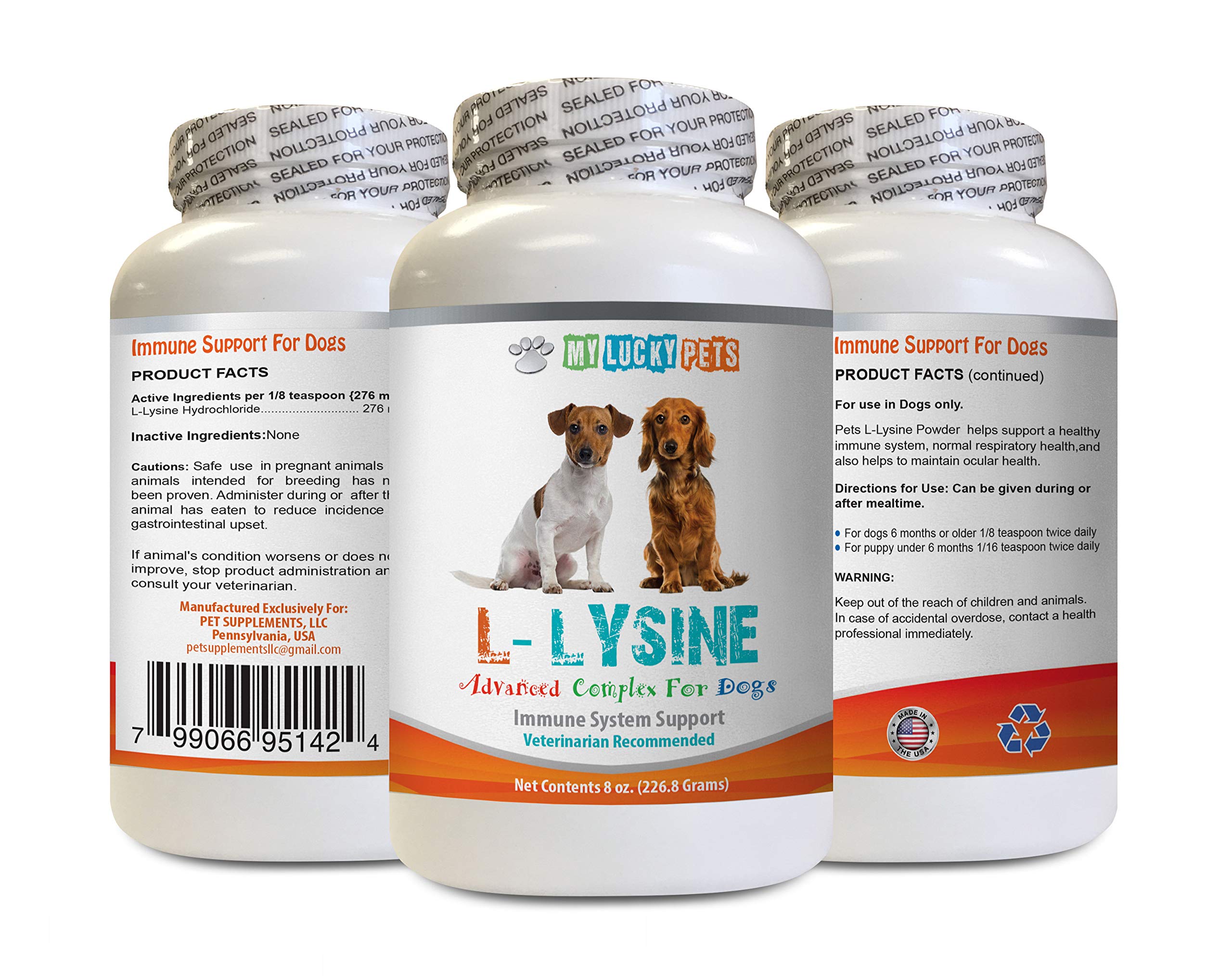 Dog Immune Booster - Dog LYSINE Powder - Pure Powder Form - Immune System Support - Vet Recommended - l-lysine - 1 Bottle (8oz 226.8 Grams)