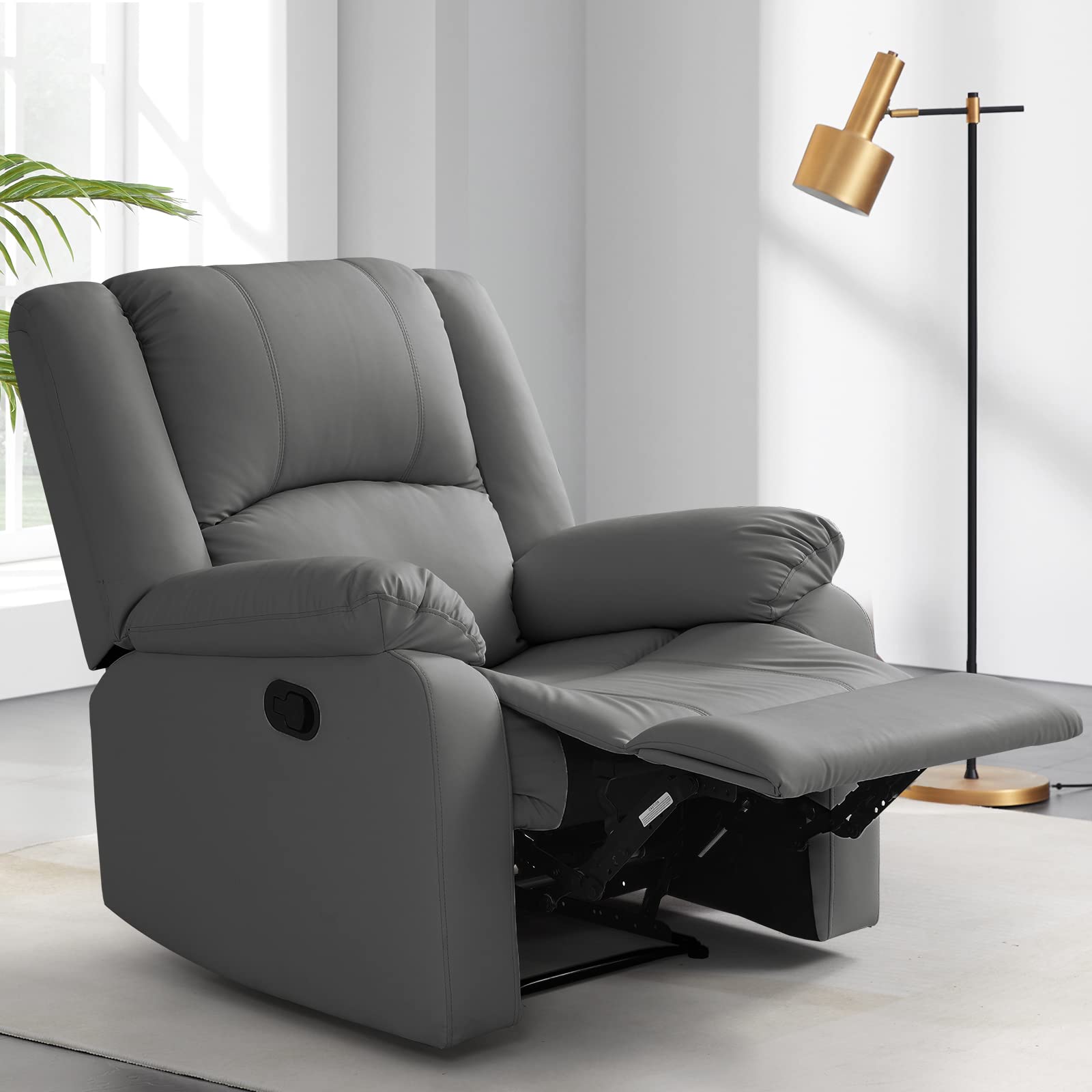 ASHOMELI Large Real Leather Recliner Chair, 150 Degree Tilt, Living Room Bedroom Sofa Recliner (Dark Grey)