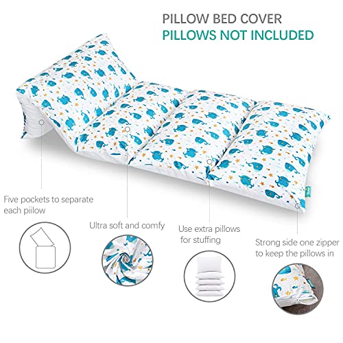 Toddler Nap Mat with Pillow and Fleece Blanket & Floor Lounger Reading Pillow Mattress Bed Cover, Whale