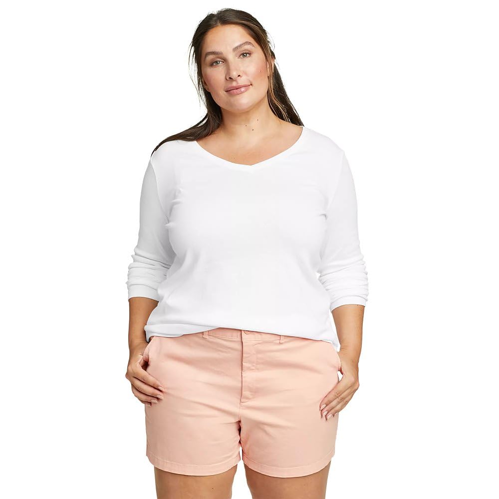 Eddie Bauer Women's Favorite Long-Sleeve V-Neck T-Shirt, White, X-Large