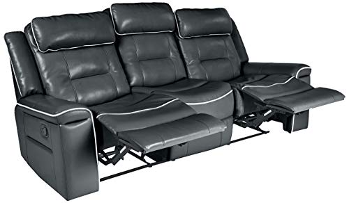 Homelegance Darwan 88" Leather Gel Double Reclining Sofa, Dark Gray