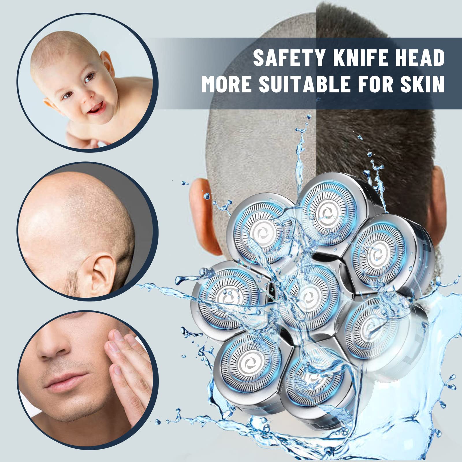 Bsotena 8D Upgrade 8 Heads Electric Shaver Bald Head Shaver Replacement Blades, 8 Heads Beard Cutter Replacement Blade Easy Install Electric Razor Shaver Head for Bald and Face Dt-002