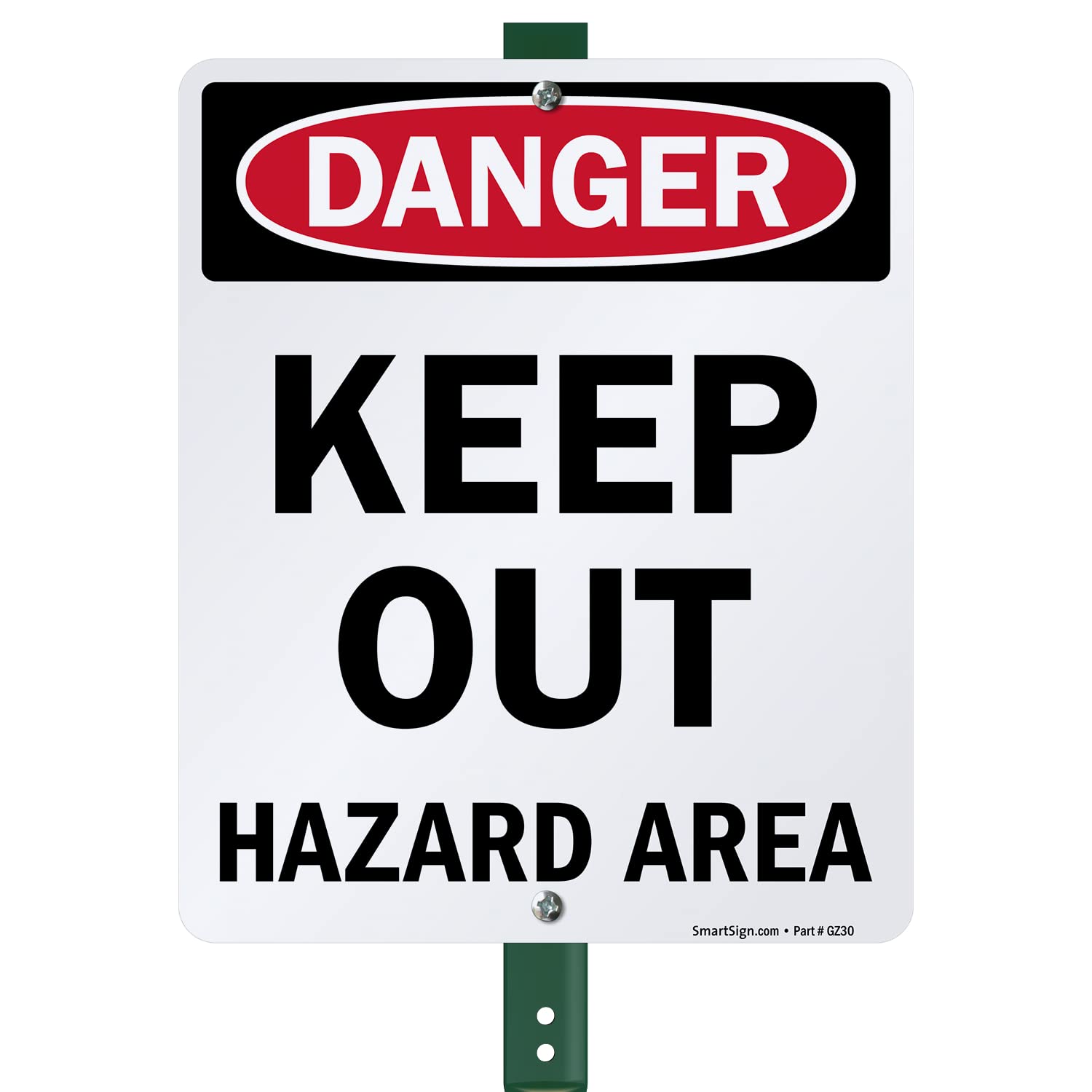 SmartSign 12 x 10 inch âDanger - Keep Out, Hazard Areaâ LawnBoss Yard Sign with 3 foot Stake, 40 mil Laminated Rustproof Aluminum, Red, Black and White, Set of 1, Made in USA