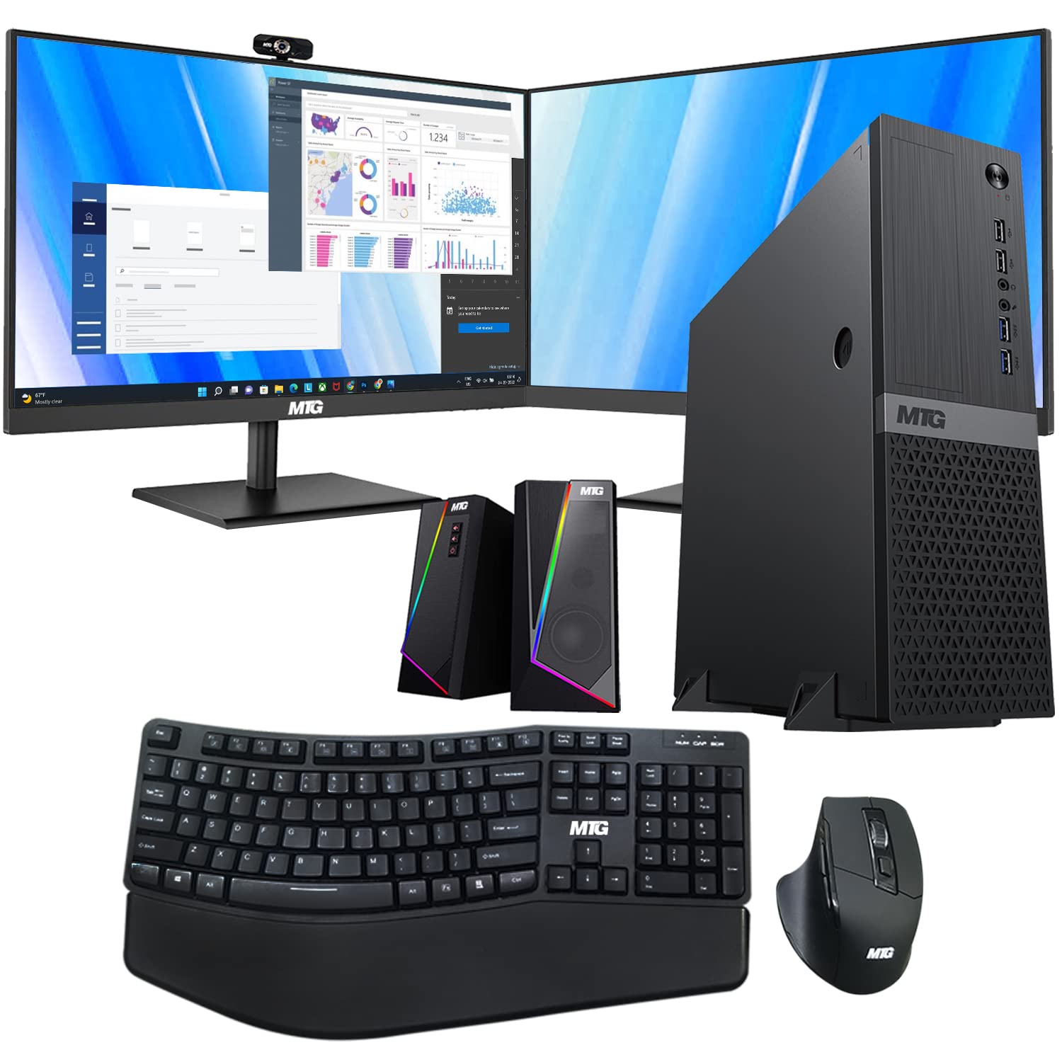 Computer Desktop PC MTG Aurora - Intel Core i5 8th Gen, 8GB Ram DDR4, 1TB Nvme, MTG Dual 22 Inch Monitor, MTG Wireless Ergonomic Keyboard Mouse, RGB Speaker, Webcam, Win 11 Home