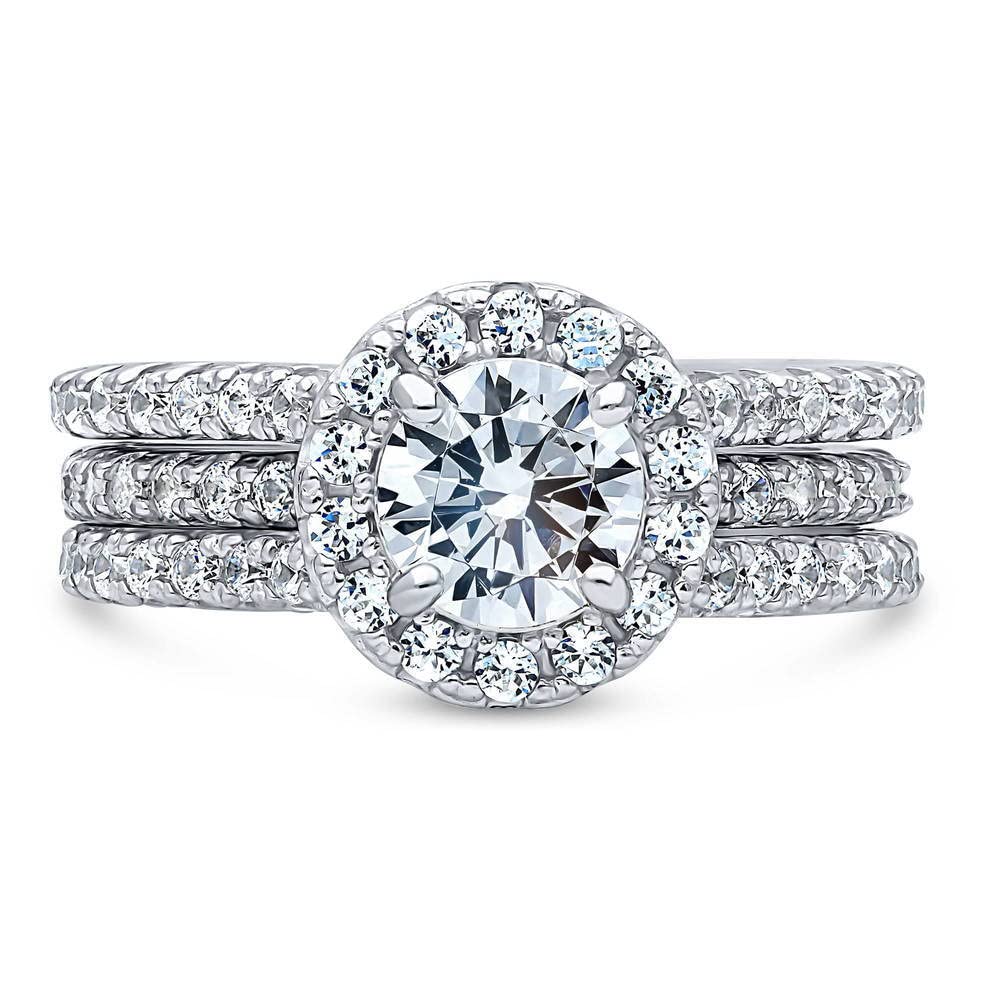 BERRICLE Sterling Silver Halo Wedding Engagement Rings Round Cubic Zirconia CZ Insert Ring Set for Women, Rhodium Plated Size 9.5