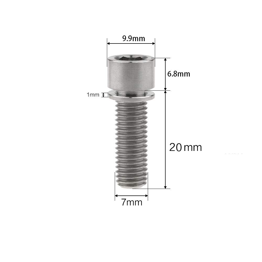 Wanyifa Titanium Ti Bolt M7 x 20mm Allen Head with Washers Bike Scewrs Pack of 4