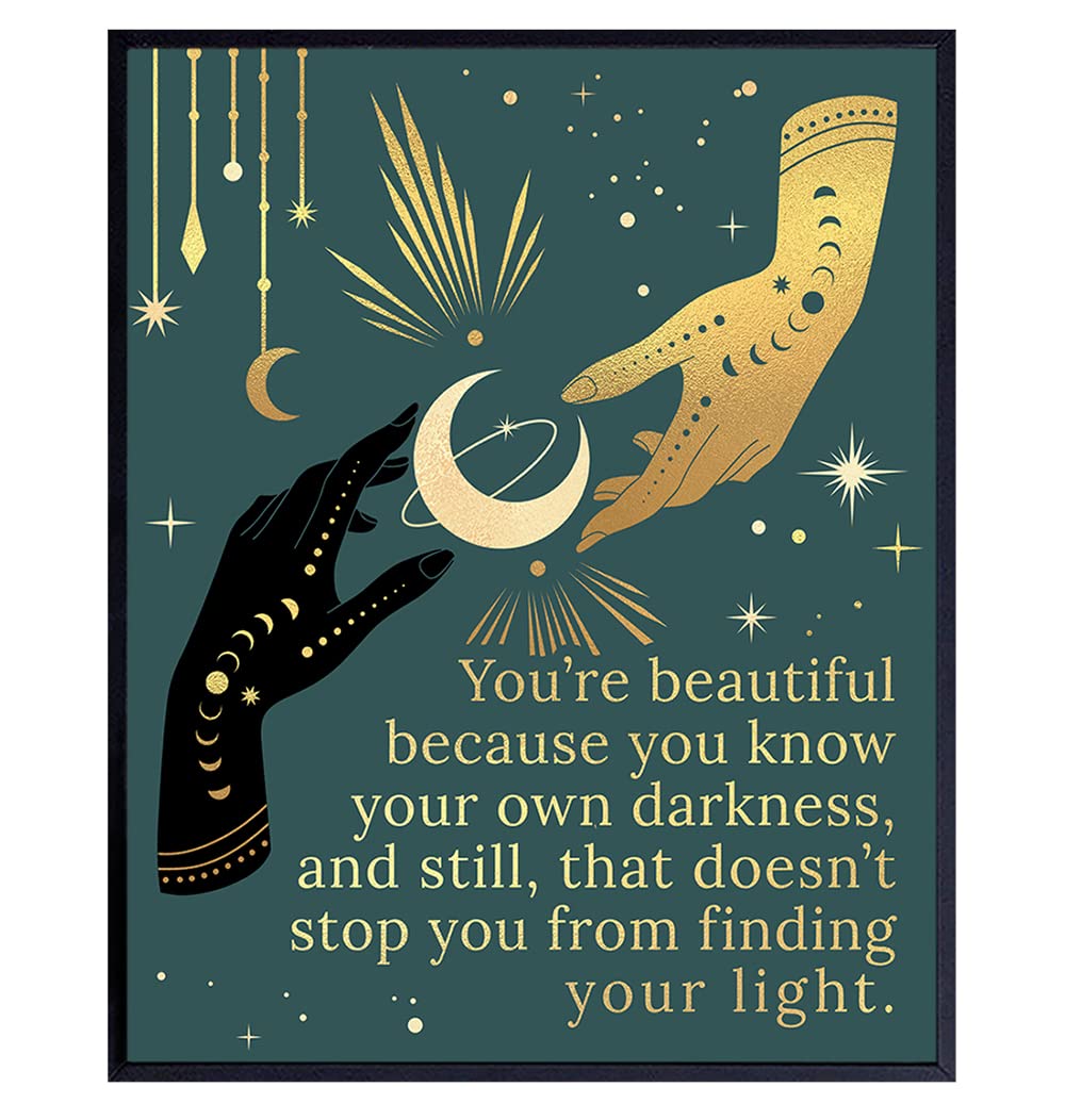 Boho Celestial Witchy Wall Art & Decor - Bohemian Wicca Wiccan Witchcraft Paganism Supplies - Goth Gothic Pagan Witch Decor - Positive Inspirational Quotes Sayings - Encouragement Gifts for Women