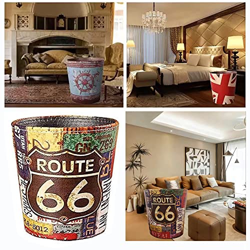 DUCHAOXIAN Leather Trash Can10L/2.64 Gallon,Waterproof Without Cover for Kitchen Yrash Cans,Bedroom Trash Can,Office Trash Can,Bathroom Garbage Can- Route 66 Trash Can