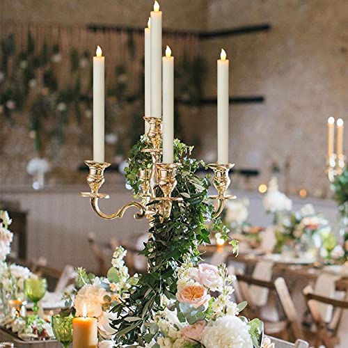 DRomance Flickering Flameless Taper Candles with Remote Timer Battery Operated LED Candlesticks Real Wax Dimmable Light Dinner Thanksgiving Christmas Decor(Ivory, 0.78" x 9.64")