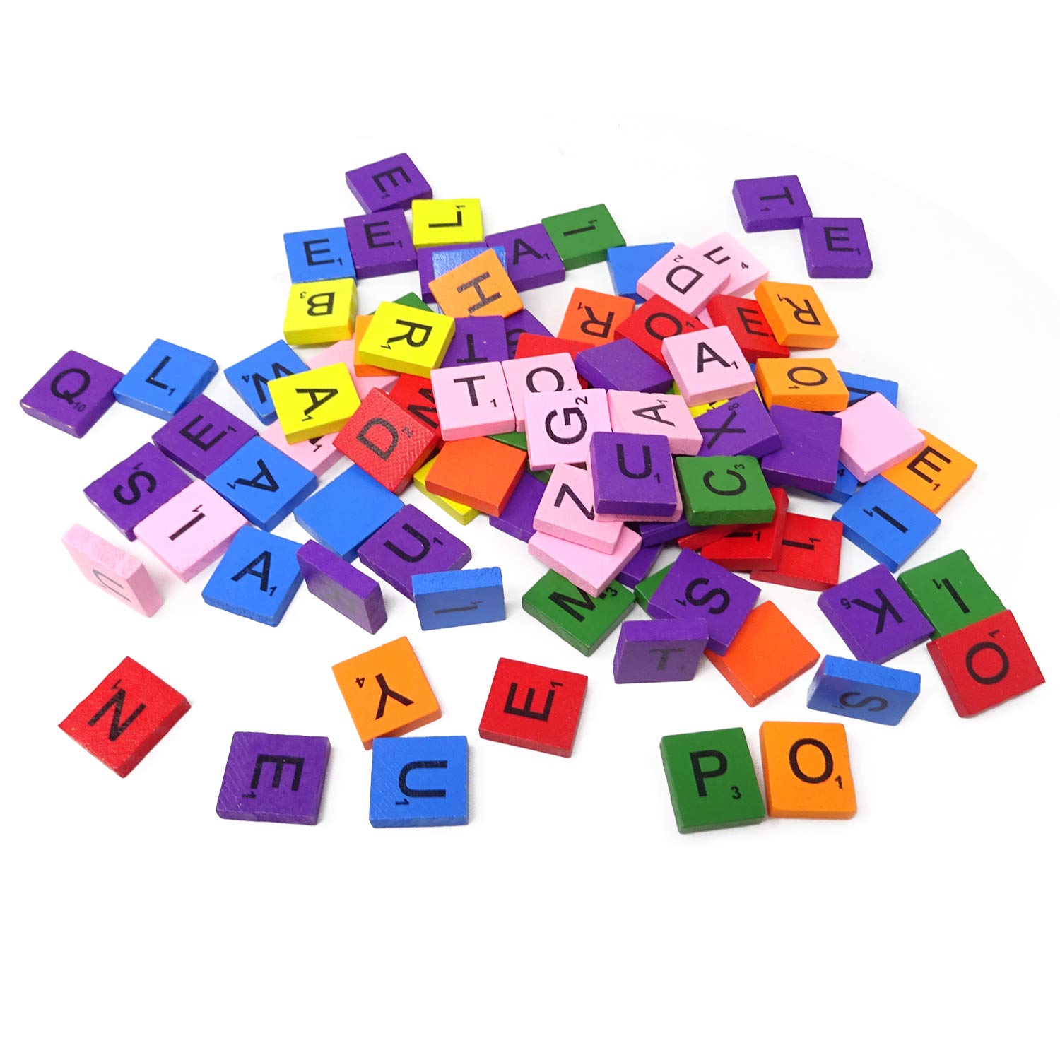 Honbay 100PCS Colorful A-Z Capital Letter Tiles Wooden Scrabble Tiles for Craft Projects, Shadow Box, Scrabble Game, Christmas Decoration, etc