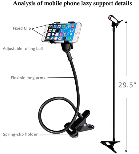 ZTON Cell Phone Holder, Universal Mobile Phone Stand, Lazy Bracket, Flexible Long Arms Clip Mount for iPhone, LG etc. in Office Bedroom Desktop (Black)