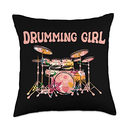 Drumming Gifts & Accessories Girl-Funny Musician Drum Kit Drummer Throw Pillow, 18x18, Multicolor