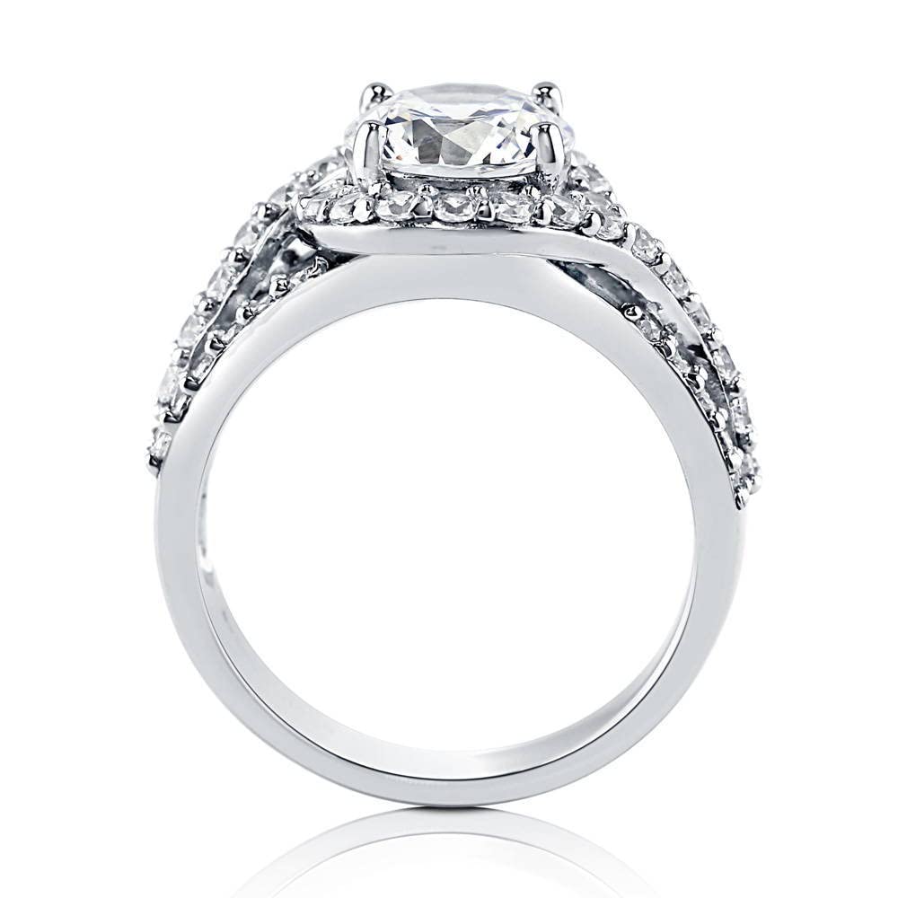 BERRICLE Sterling Silver Halo Wedding Engagement Rings Round Cubic Zirconia CZ Ring for Women, Rhodium Plated Size 7
