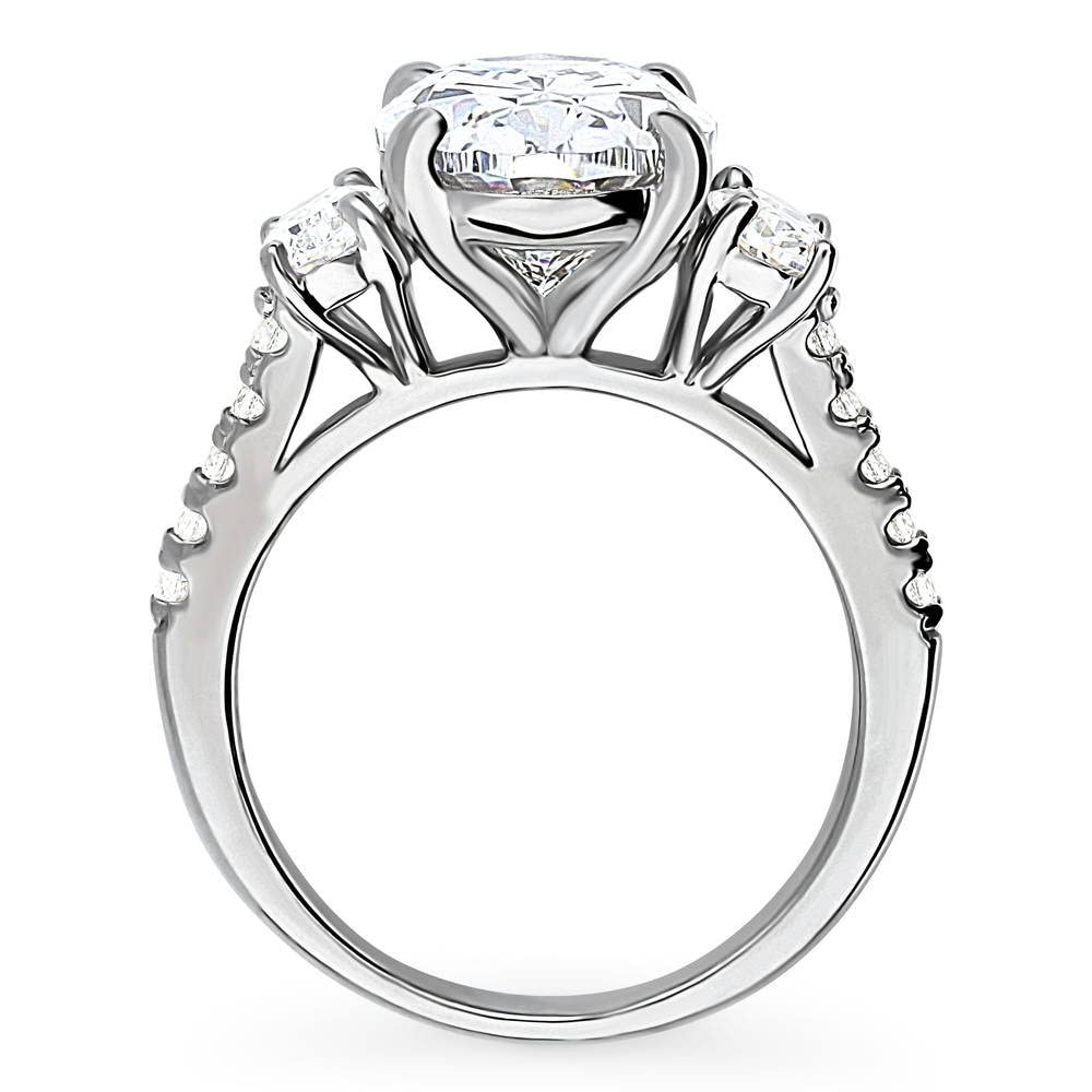 BERRICLE Sterling Silver 3-Stone Wedding Engagement Rings Oval Cut Cubic Zirconia CZ Statement Cocktail Anniversary Ring for Women, Rhodium Plated Size 8