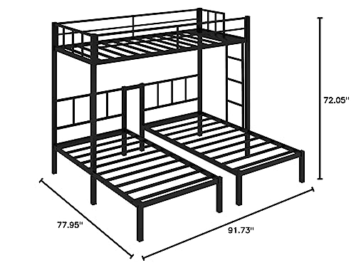 DHHU Triple Twin Bunk Bed, Metal Bunk Bed, Metal Bed Frame, Suitable for Bedroom, Apartment, Dorm, Space-Saving, Black