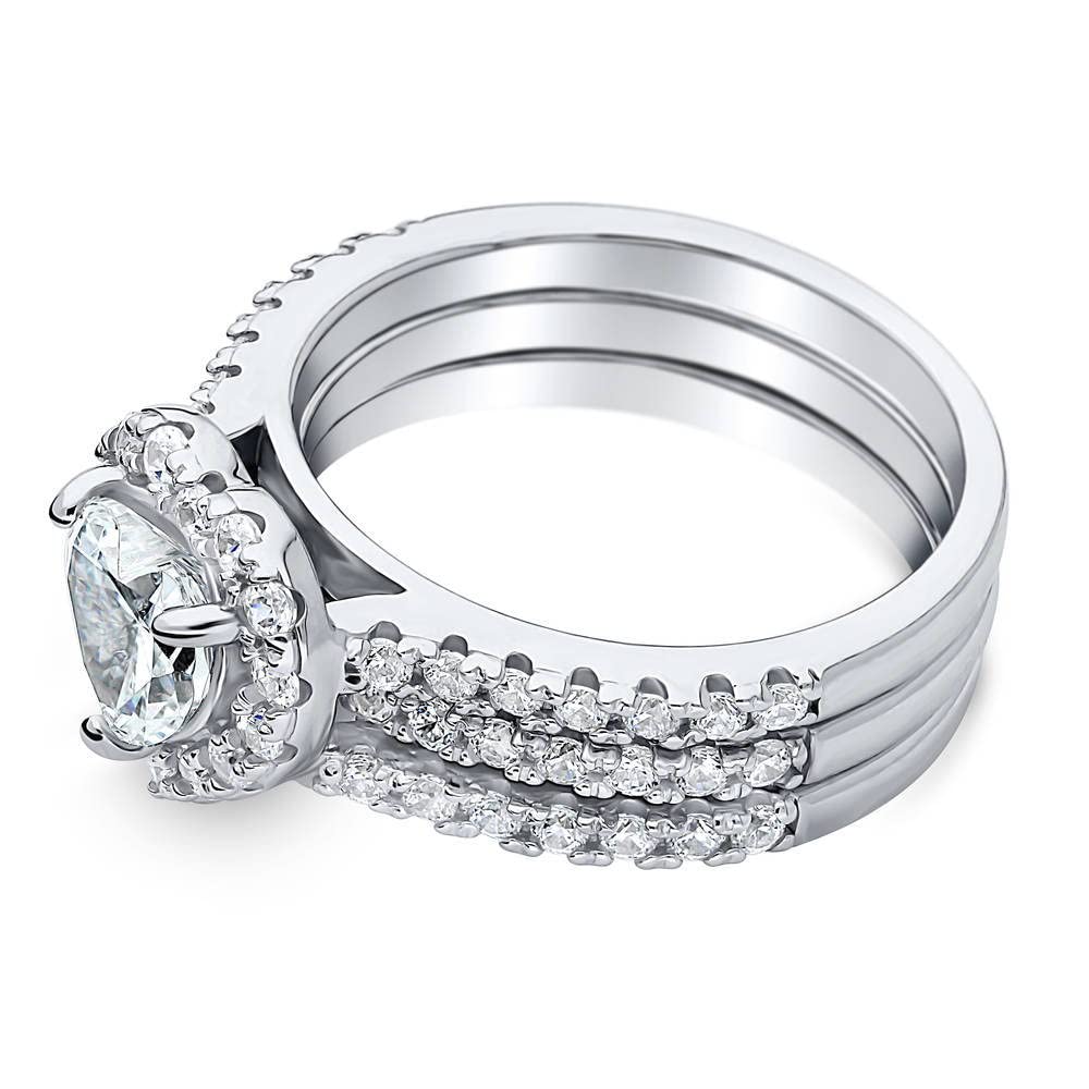 BERRICLE Sterling Silver Halo Wedding Engagement Rings Cubic Zirconia CZ Heart Insert Ring Set for Women, Rhodium Plated Size 10