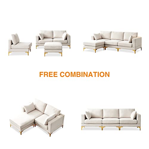 Eafurn Modular Sectional Reversible Chaise Lounge and Moveable Ottoman,Free Combination L Shaped Convertible, 3 Seat Upholstered Sofa & Couch for Living Room,Office, Beige