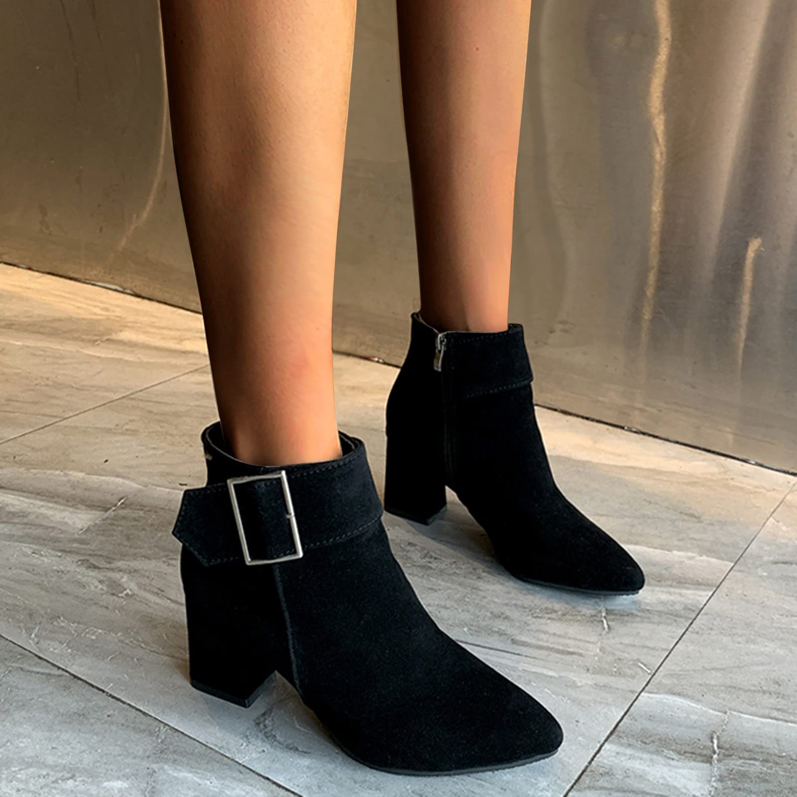 boots for women thick heel ankle buckle belt zipper pointed boots low heel casual red boot short ankle booties